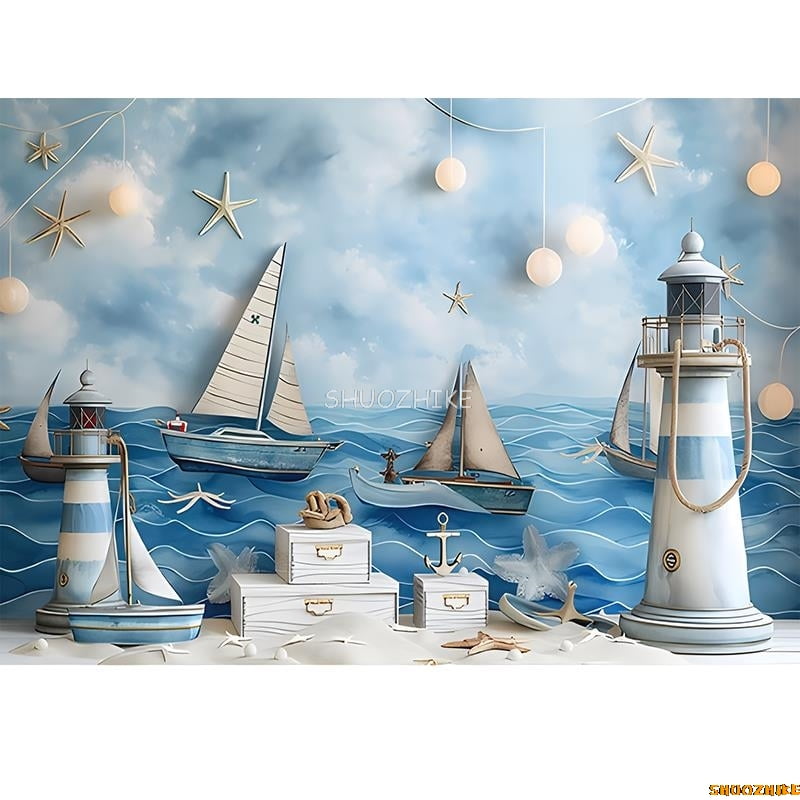 Navigation Sailboat Star Theme Photography Backdrops Birthday Party r ...
