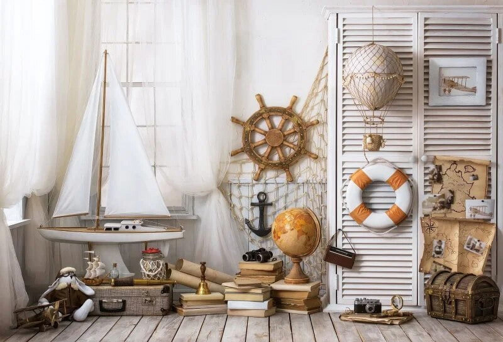 Navigation Theme Baby Room Backdrop Boat-Shape Fishnet Treasure Captain ...