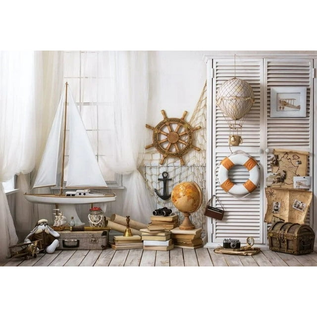 Navigation Theme Baby Room Backdrop Boat-Shape Fishnet Treasure Captain ...