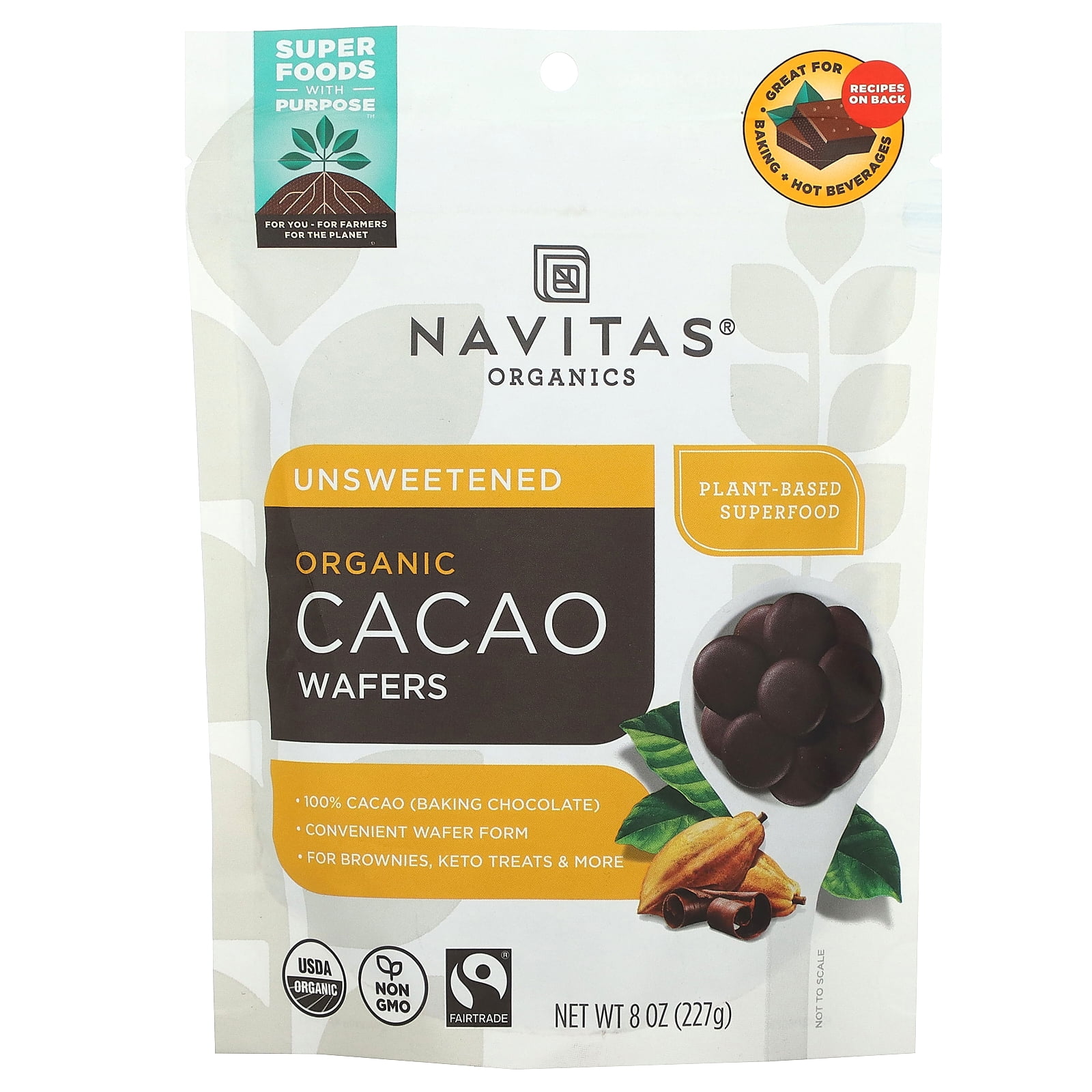 Navitas Organics Organic Cacao Wafers, Unsweetened, 8 oz (227 g) - Walmart.com