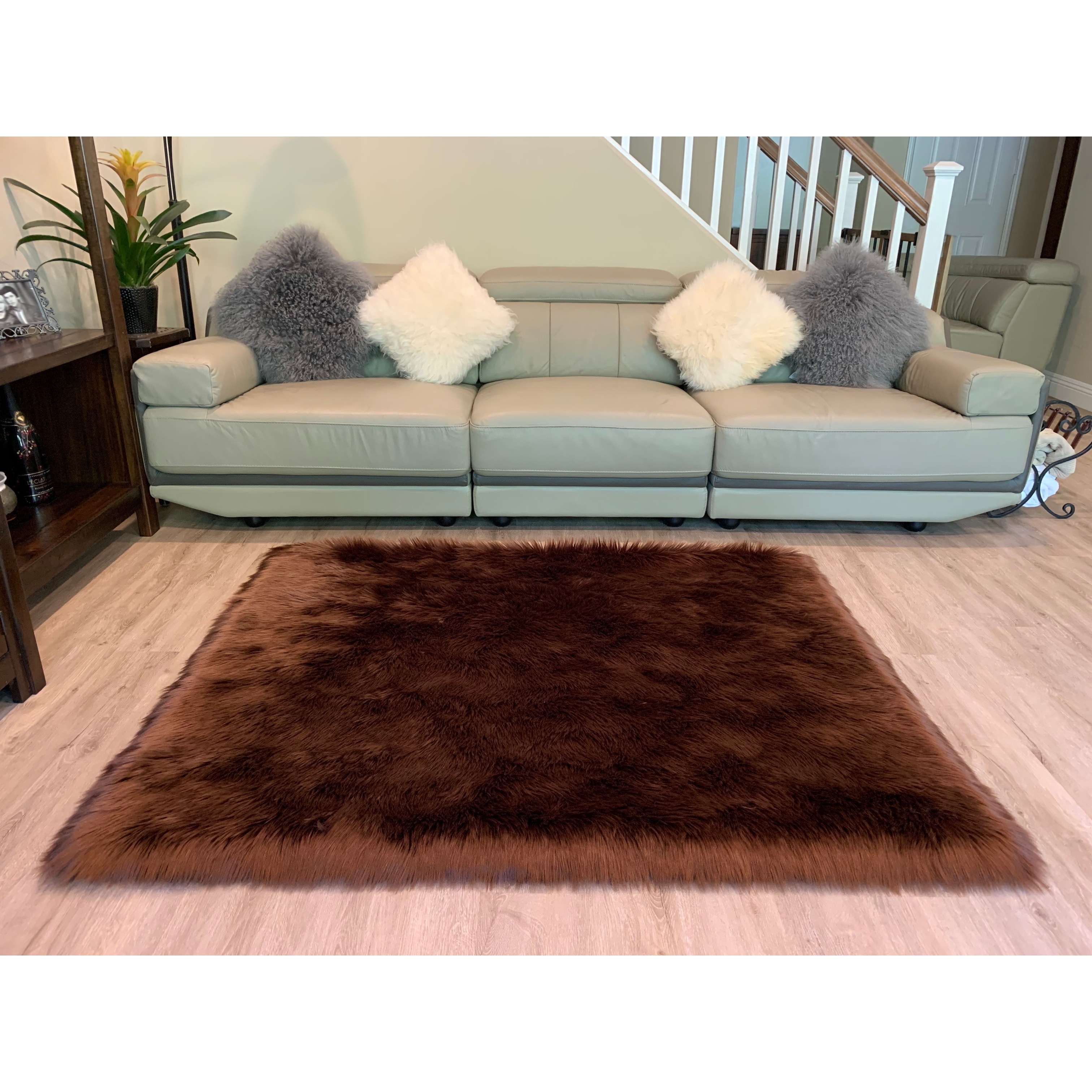 Navitz Ovella Home Premium Faux Sheepskin Shag Square Area Rug Brown 1 ...