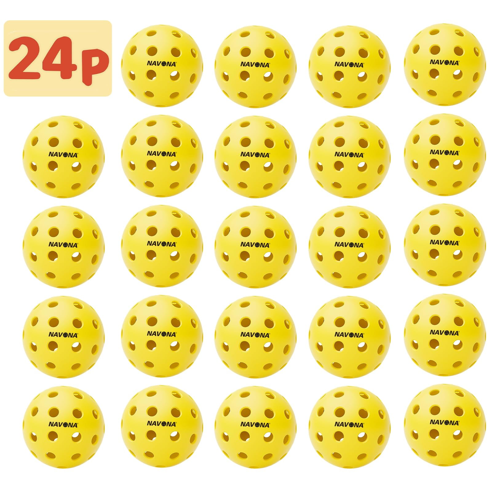 Navona 24 Pack Premium 40-Holes Yellow Outdoor Pickleball Balls, Meet ...