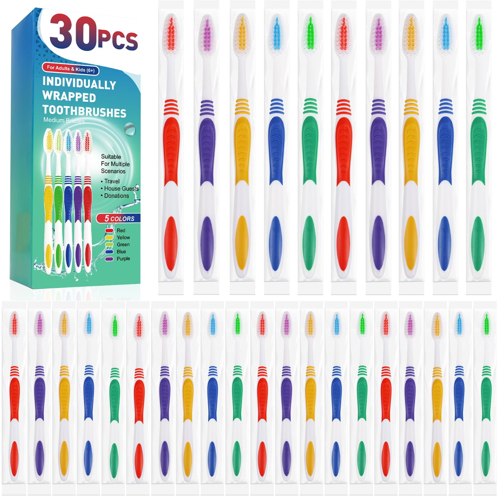 Navona 30 PCS Premium DHF10 Individually Wrapped Bulk Toothbrush ...
