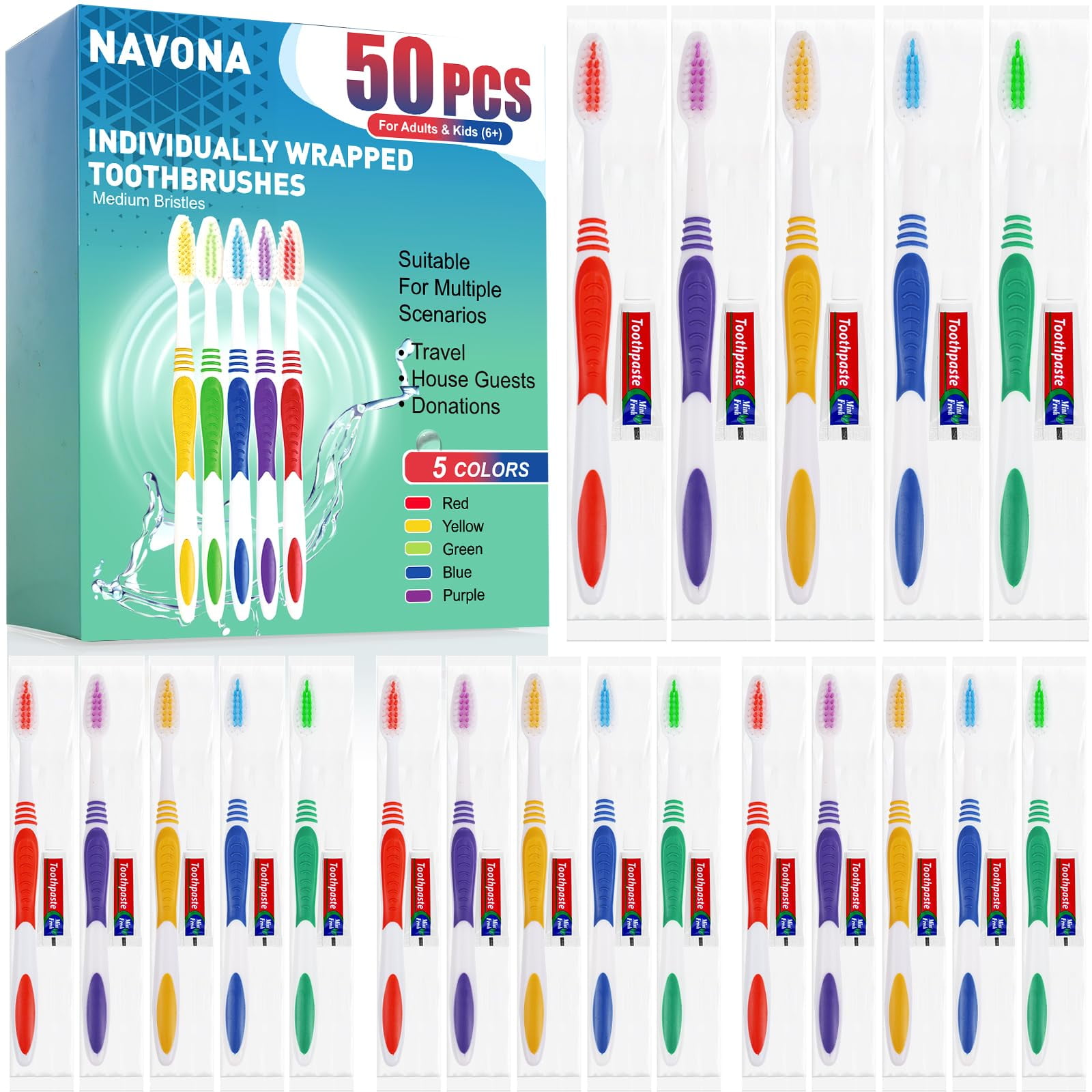 Navona 50 PCS Disposable KEF16 Toothbrush with Toothpaste Toothpaste ...
