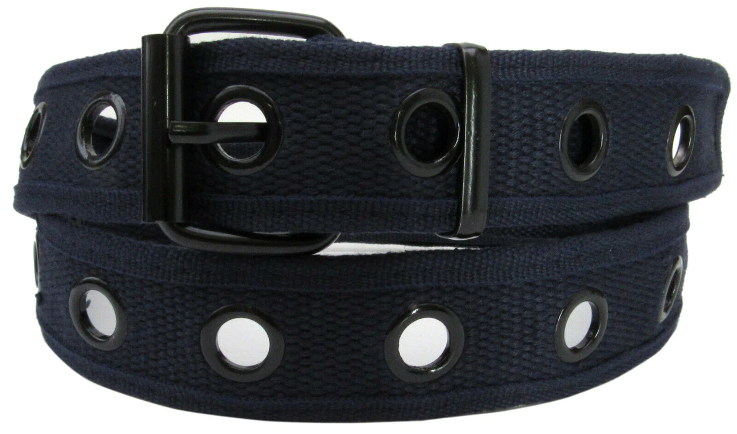 Navy 1 Holes Row Metal Grommet Stitched Canvas Fabric Military Web Belt ...