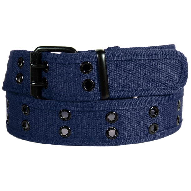 Navy 2 Holes Row Metal Grommet Stitched Canvas Fabric Military Web Belt ...