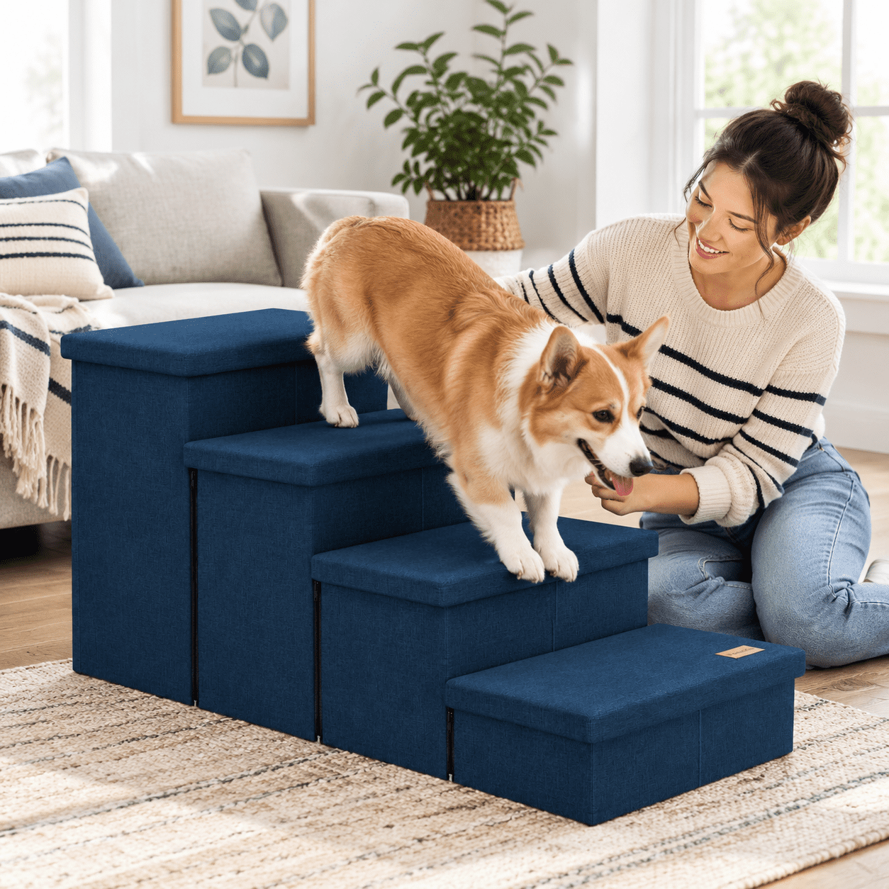 Navy 4-step Wide Pet Stairs 40