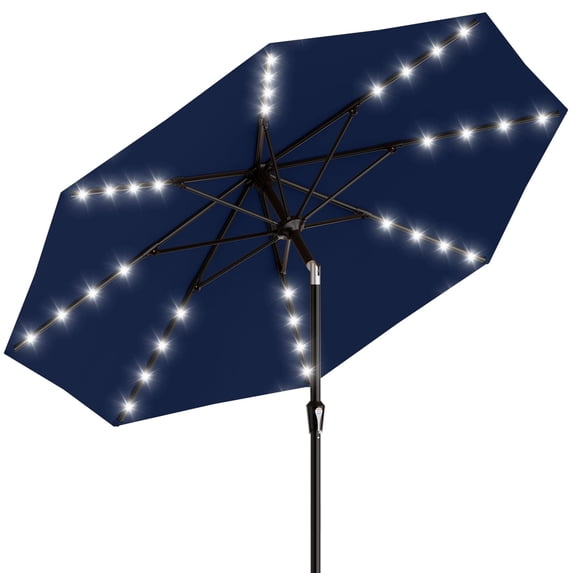 Navy 9 Ft Patio Umbrella With Solar Lights, Outdoor Market Use For ...