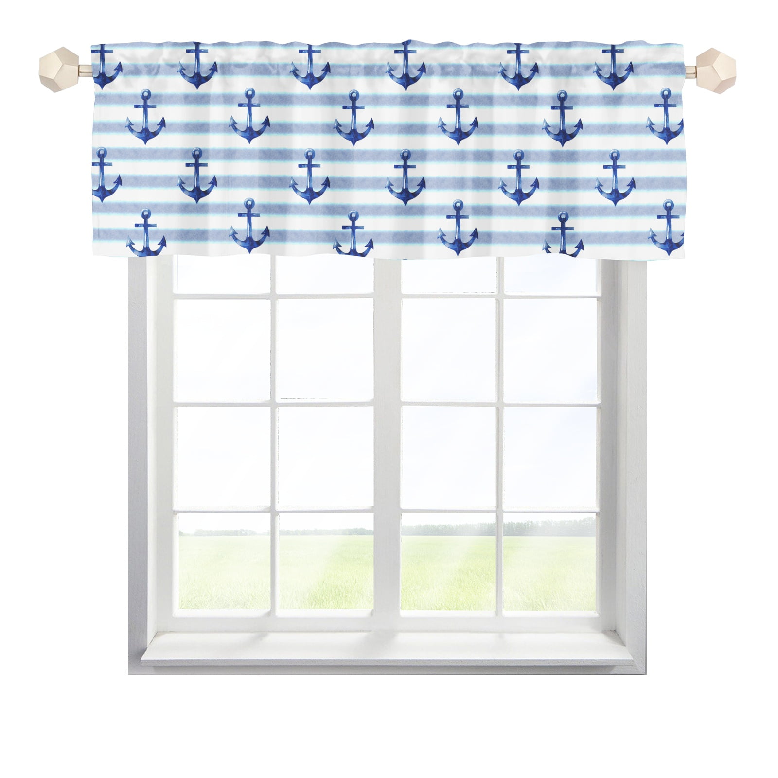 Navy Anchors Stripes Valances 54''x18'' Sea Ocean Nautical Life Rod ...