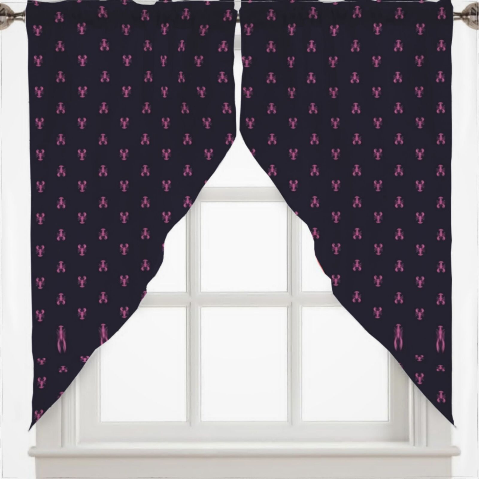 Navy And Pink Lobsters Pattern Swag Valances For Windows 2 Pack For ...