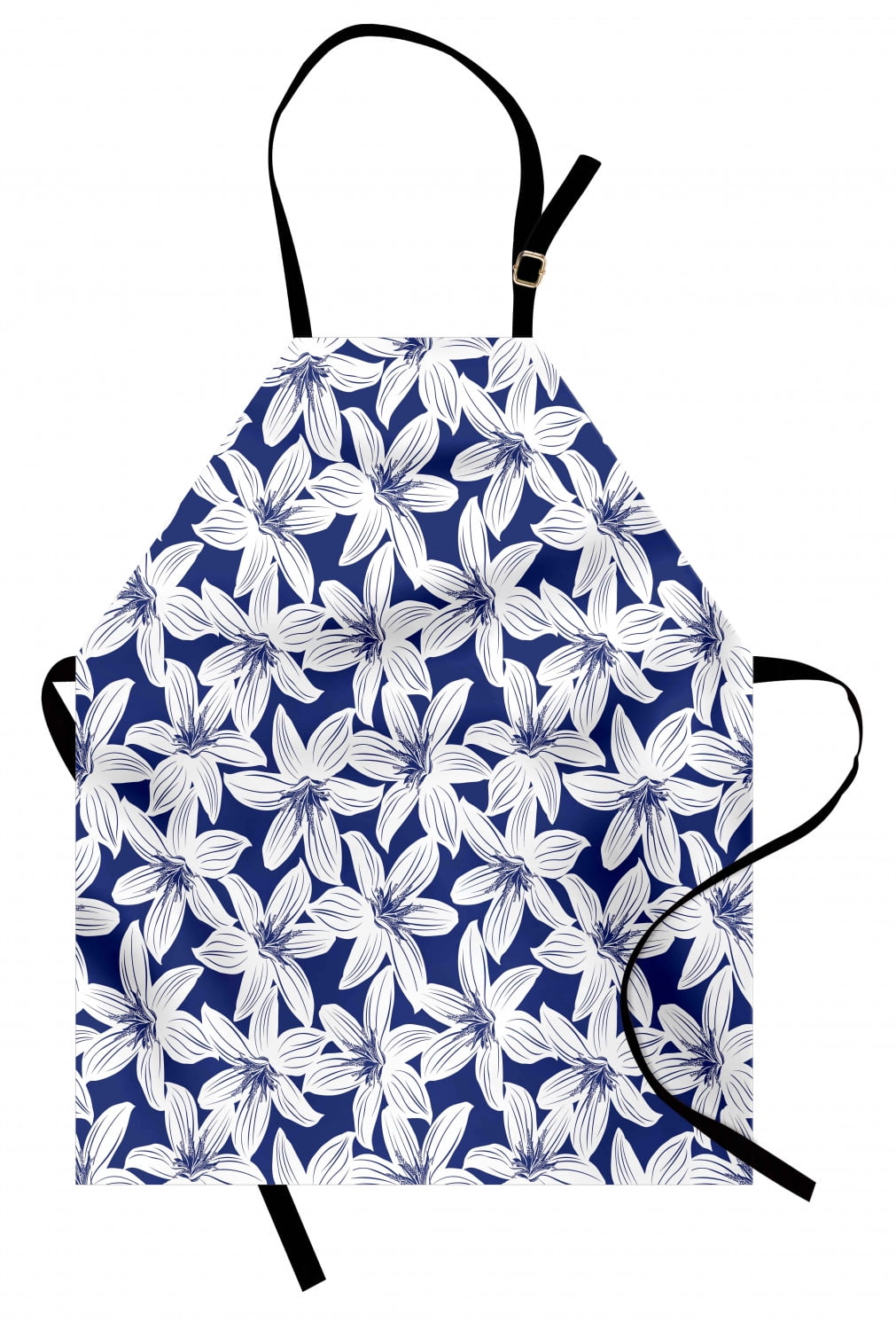 Navy Apron Tropical Hibiscus Flower Petals Exotic Blossoms Hawaiian ...