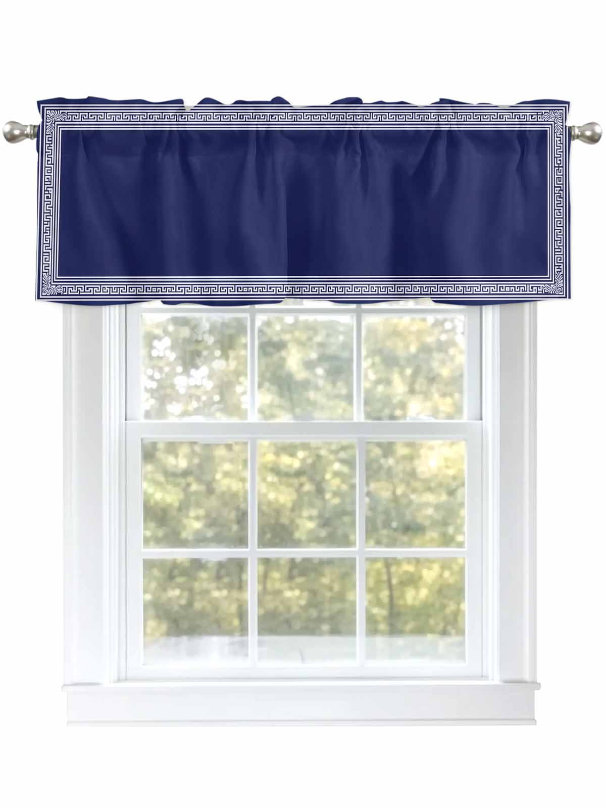 Navy Background Valances for Windows, Rod Pocket Kitchen Valance ...