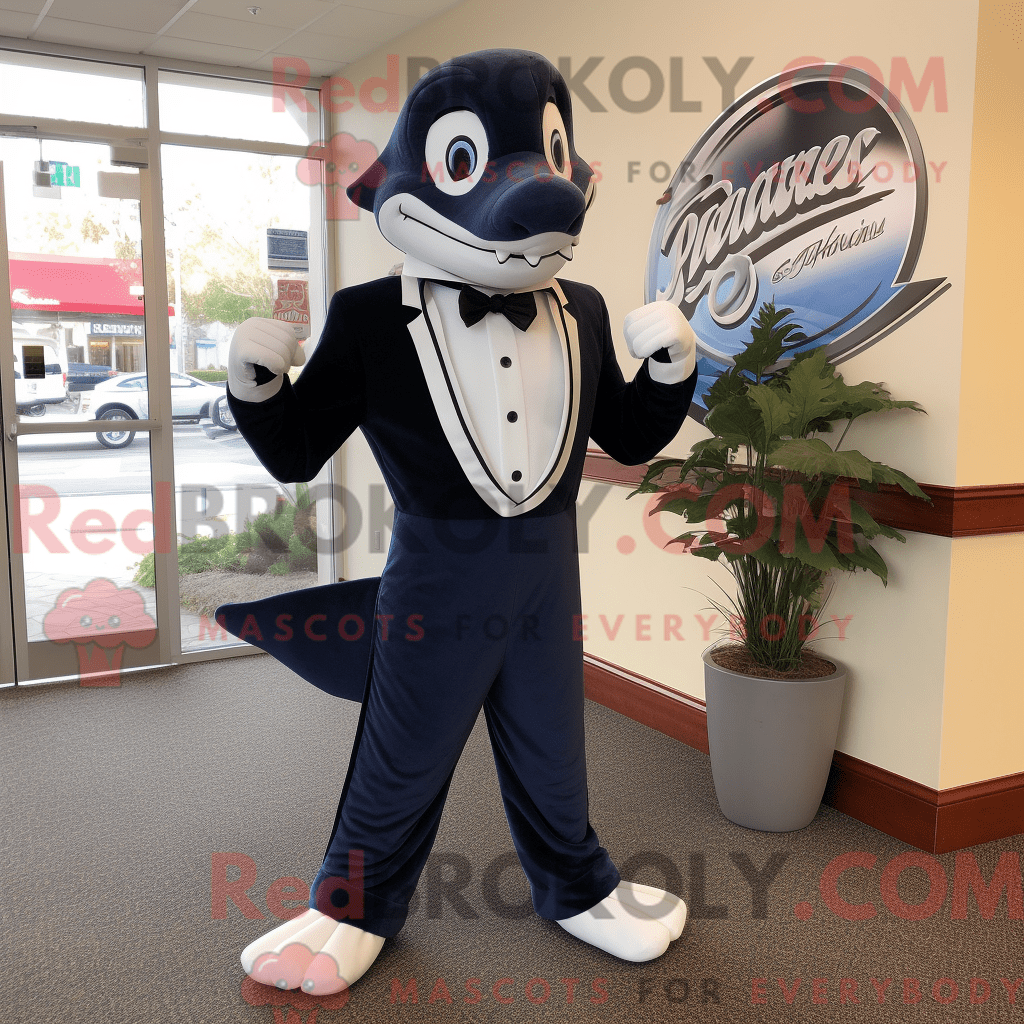 Navy Barracuda REDBROKOLY mascot costume character dressed with a ...