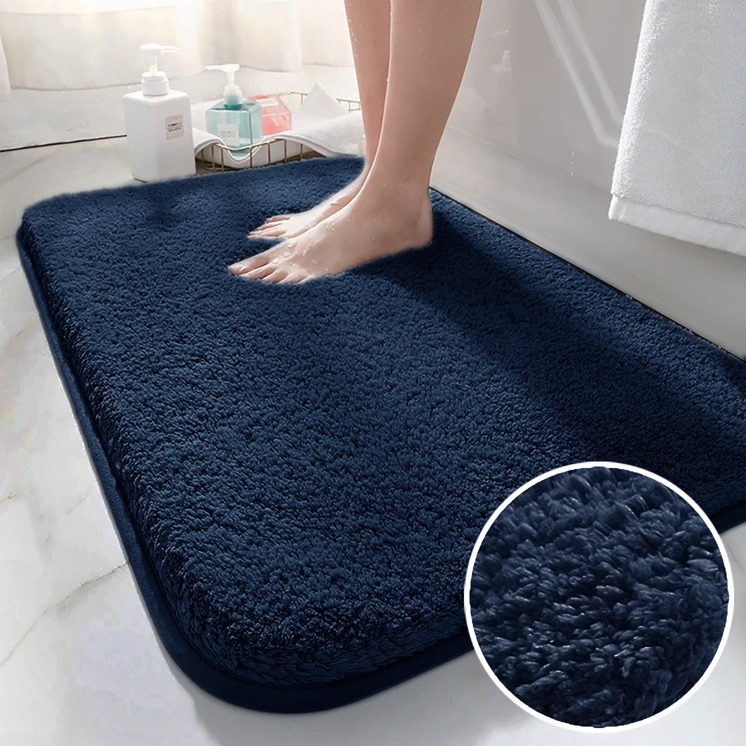 Navy Bathroom Rug Mat, Extra Soft and Absorbent Microfiber Bath Rugs ...