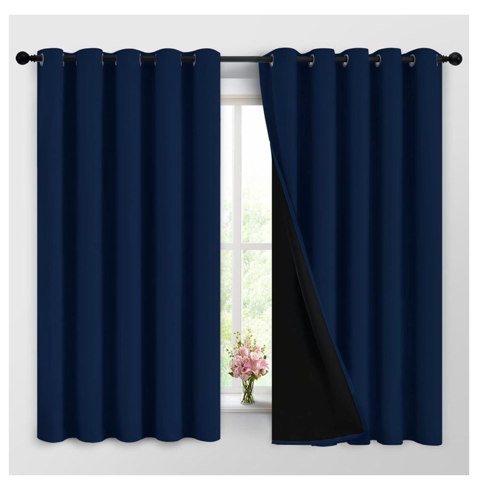 Navy Blue 100% Blackout Curtains Energy Saving Thermal Insulated 2 ...