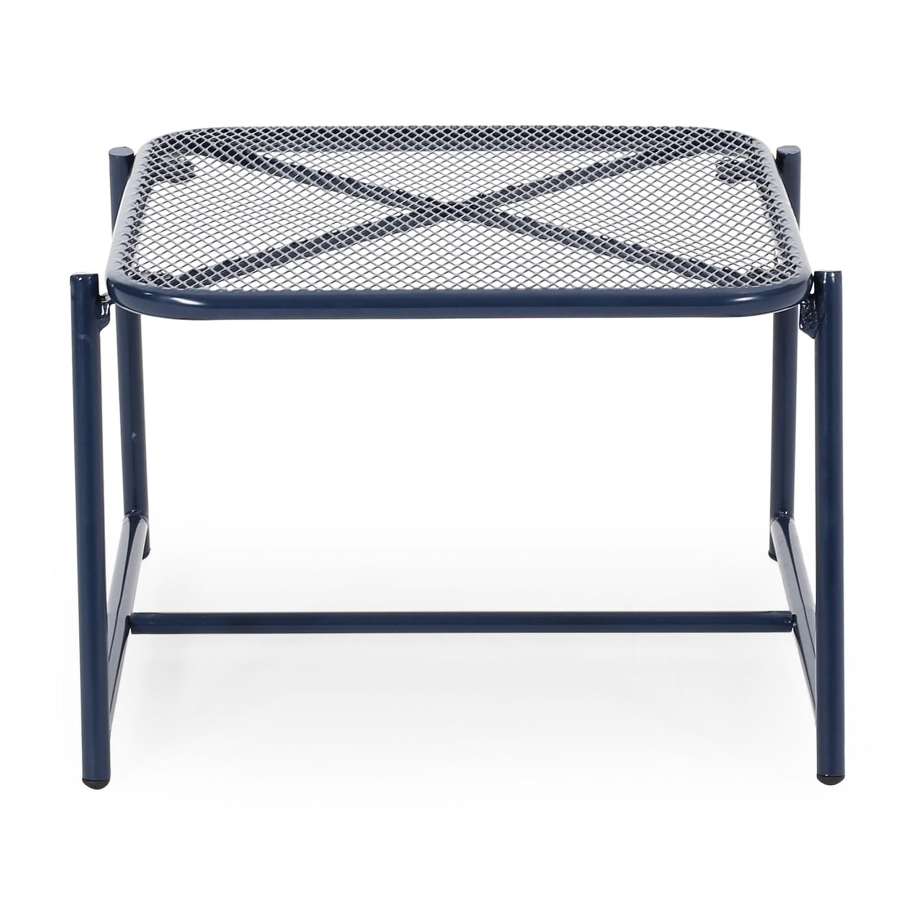 Navy Blue 13.33"h Side Table, Iron For Outdoor With Mesh Top And Modern ...