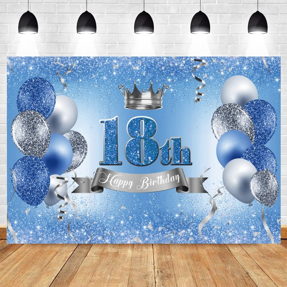 Navy Blue 18th Birthday Backdrop Balloon Glitter Sliver Background ...