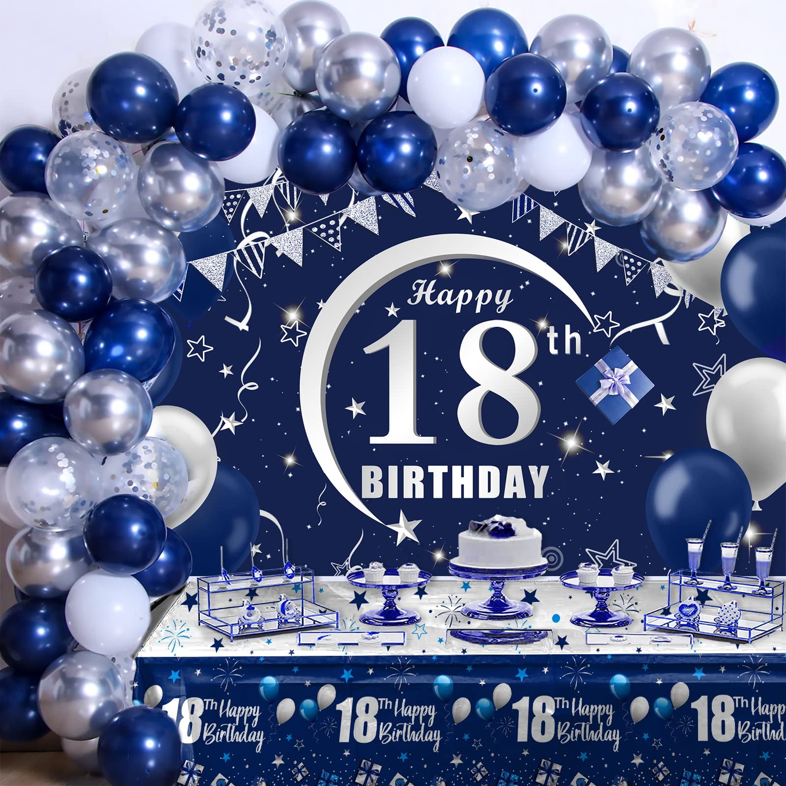 Navy Blue 18th Birthday Decorations for KKS1 Boys and Girls, Happy 18th ...
