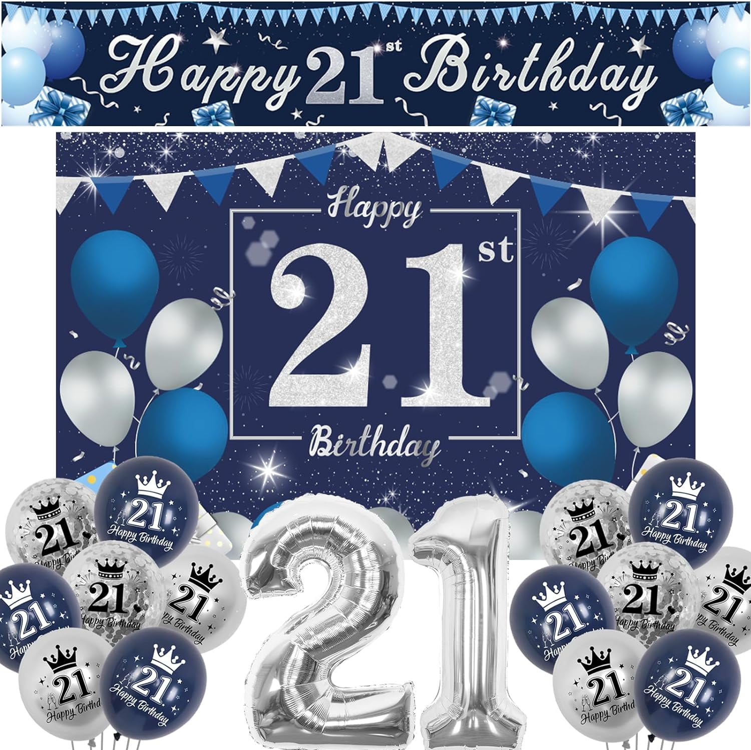 Navy Blue 21st Birthday Decoration Navy Blue Balloons Yard Banner ...