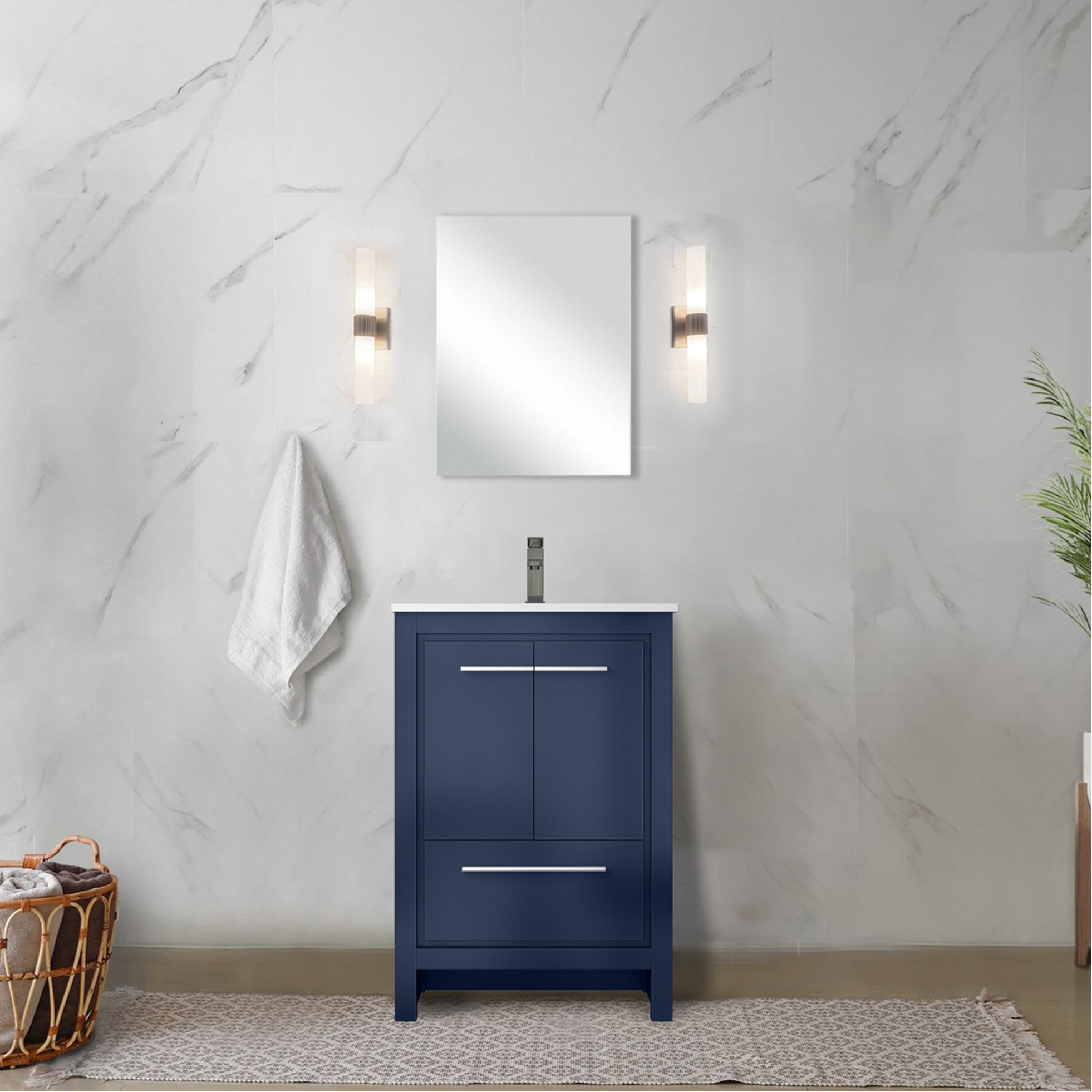 Navy Blue 24 In. W X 20 D Bath Vanity With Marble Top And Metal Faucet ...