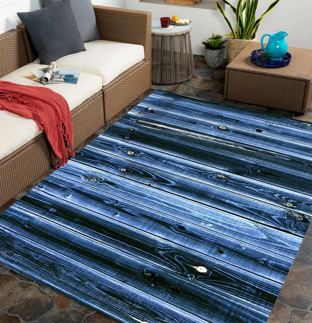 Navy Blue 3'x5' Waterproof Indoor Outdoor Rug for Patio Balcony Deck ...