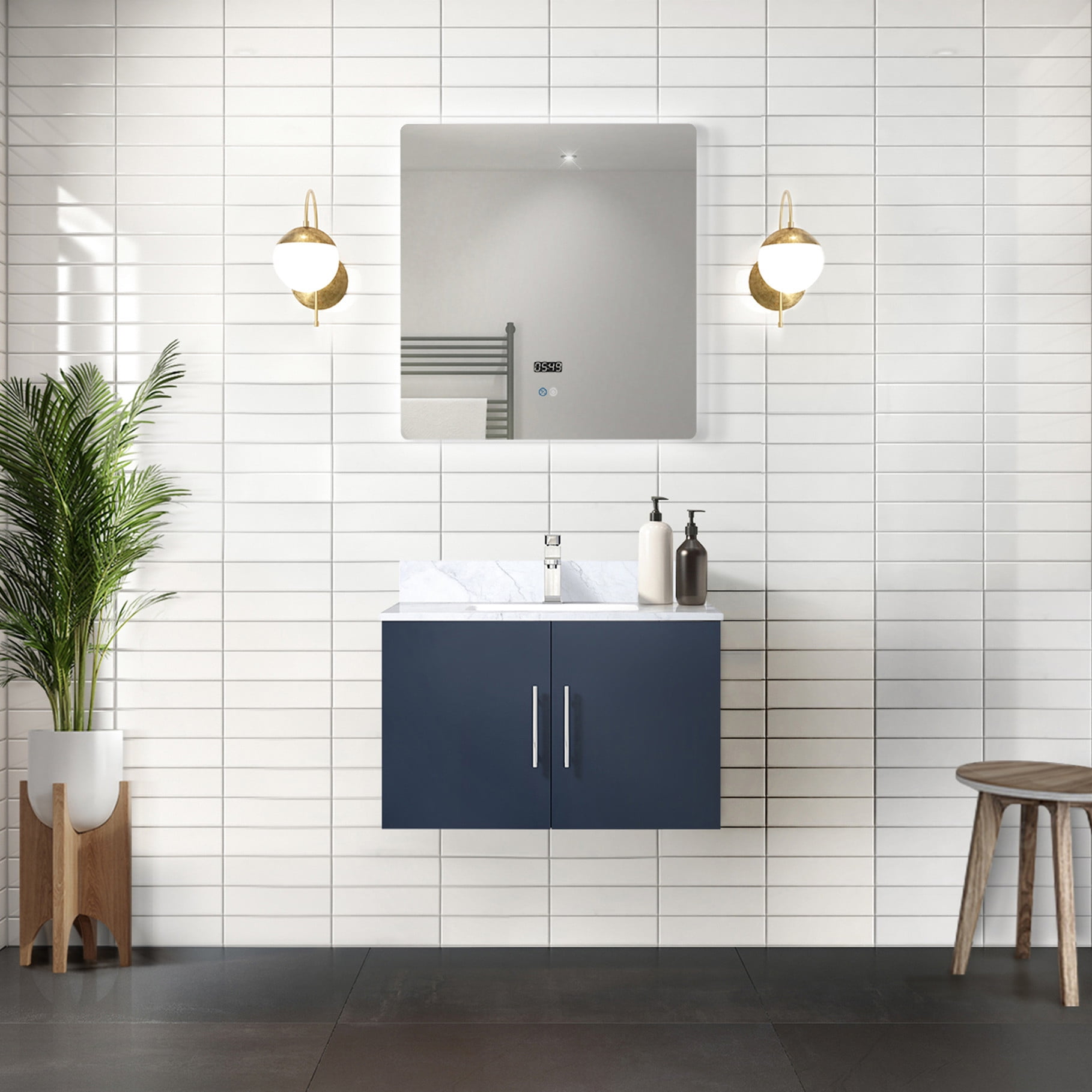 Navy Blue 30 in. W Bath Vanity with Solid Wood Frame / Single - hole ...