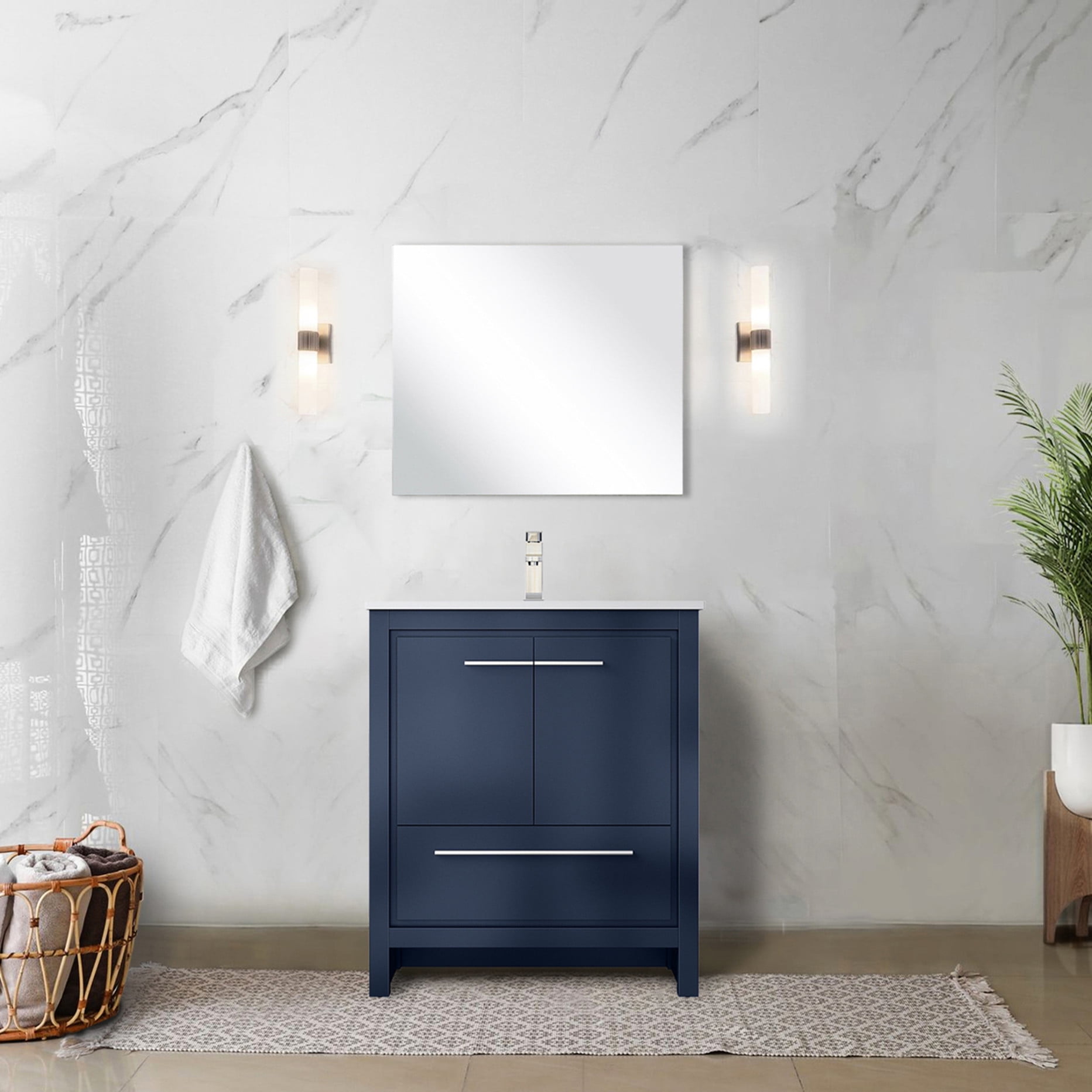 Navy Blue 30 in. W Bathroom Vanity | Faucet Set, One Cabinet & Drawer ...