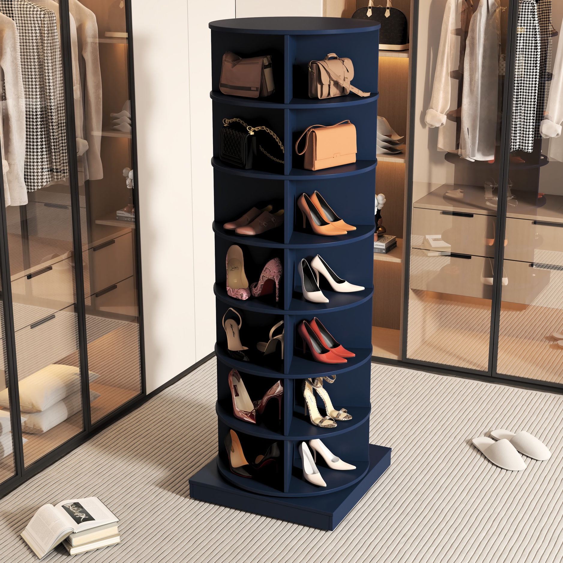 Navy Blue 360 Rotating 7-Layer Shoe Rack | Fits Many Shoes, Good for ...