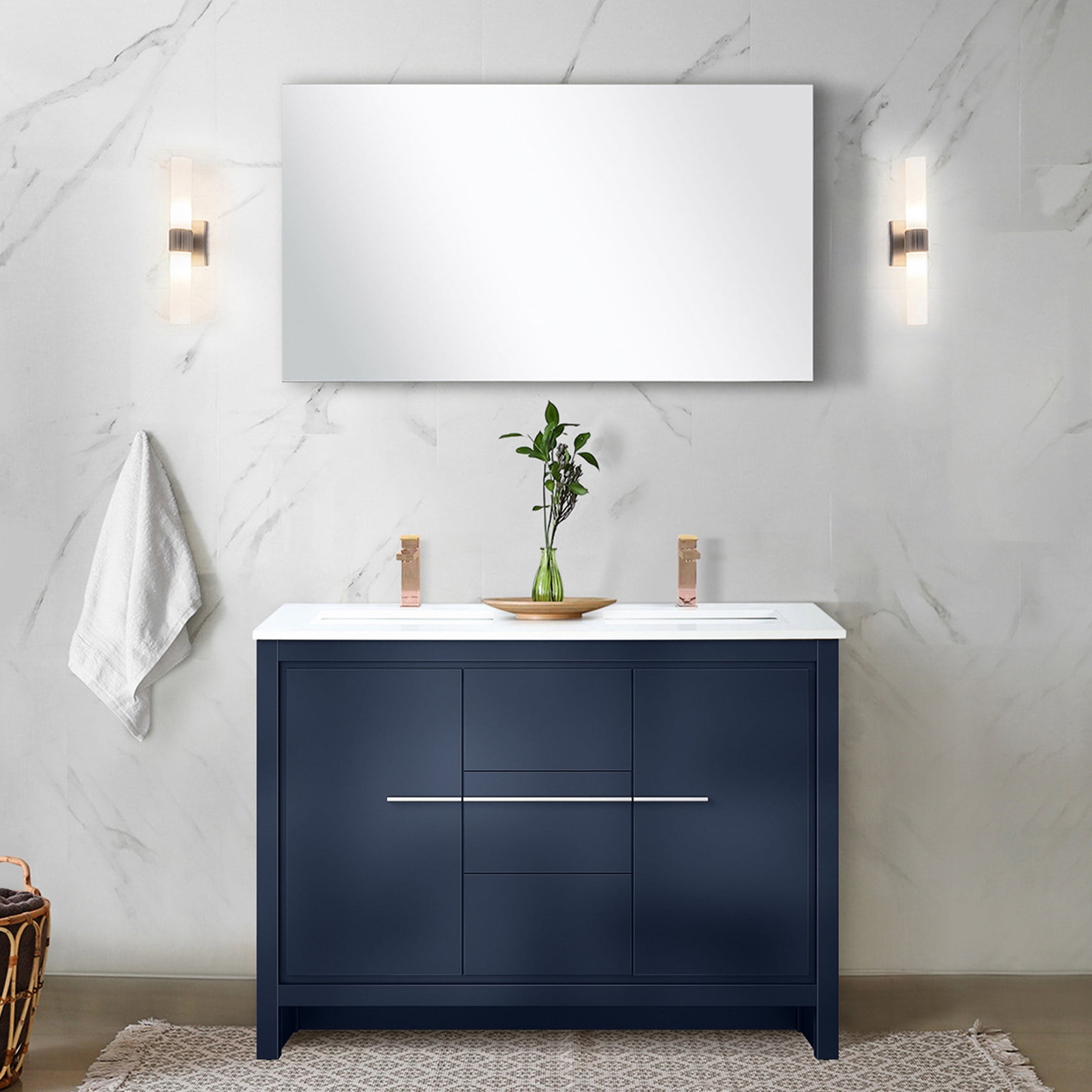 Navy Blue 48 in. Wide Double Bath Vanity | With Cultured Marble Top ...