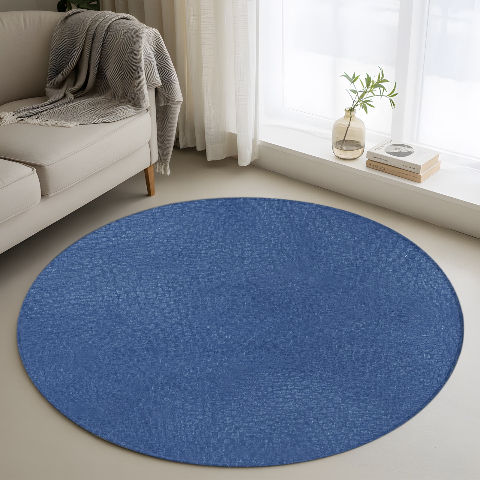 Navy Blue 4FT Round Area Rugs Natural Solid Color Organic Mottling ...