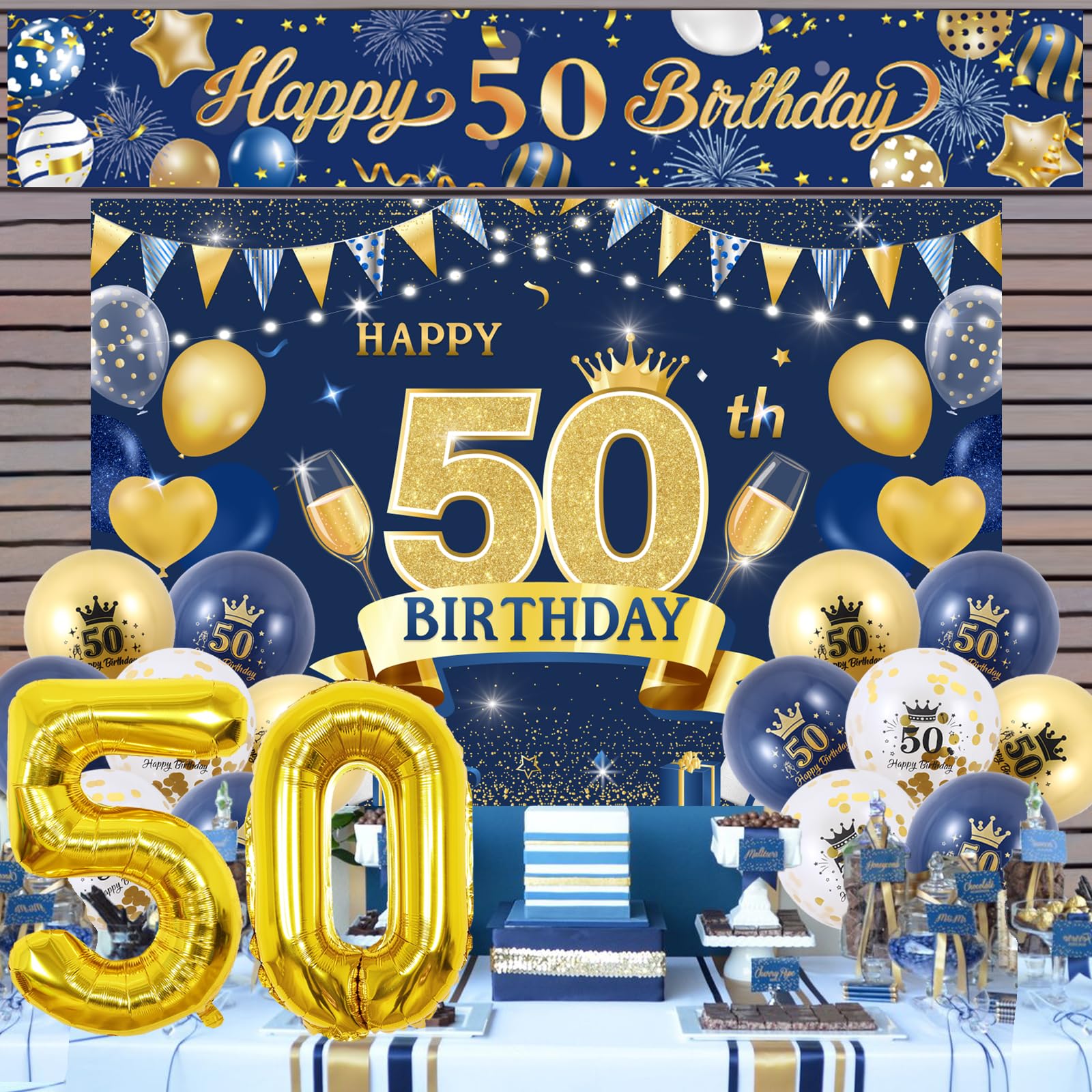 Navy Blue 50th AJH3 Birthday Decorations Happy 50th Birthday ...