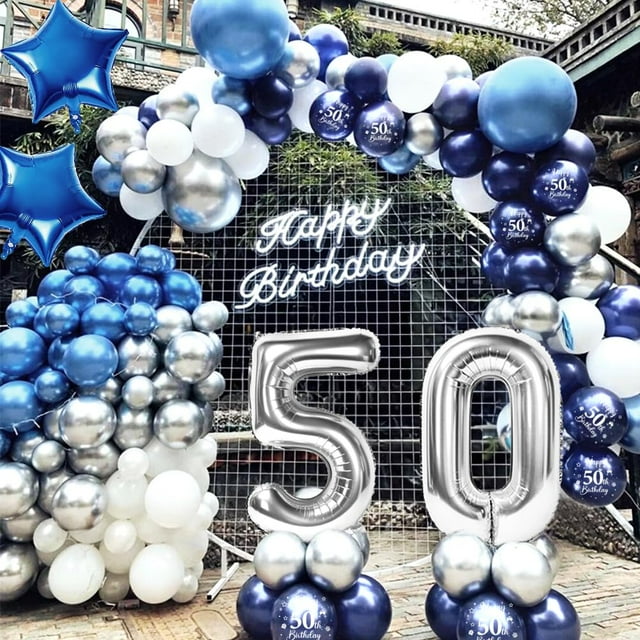 Navy Blue 50th Birthday Decorations For Men Navy Blue Silver Happy