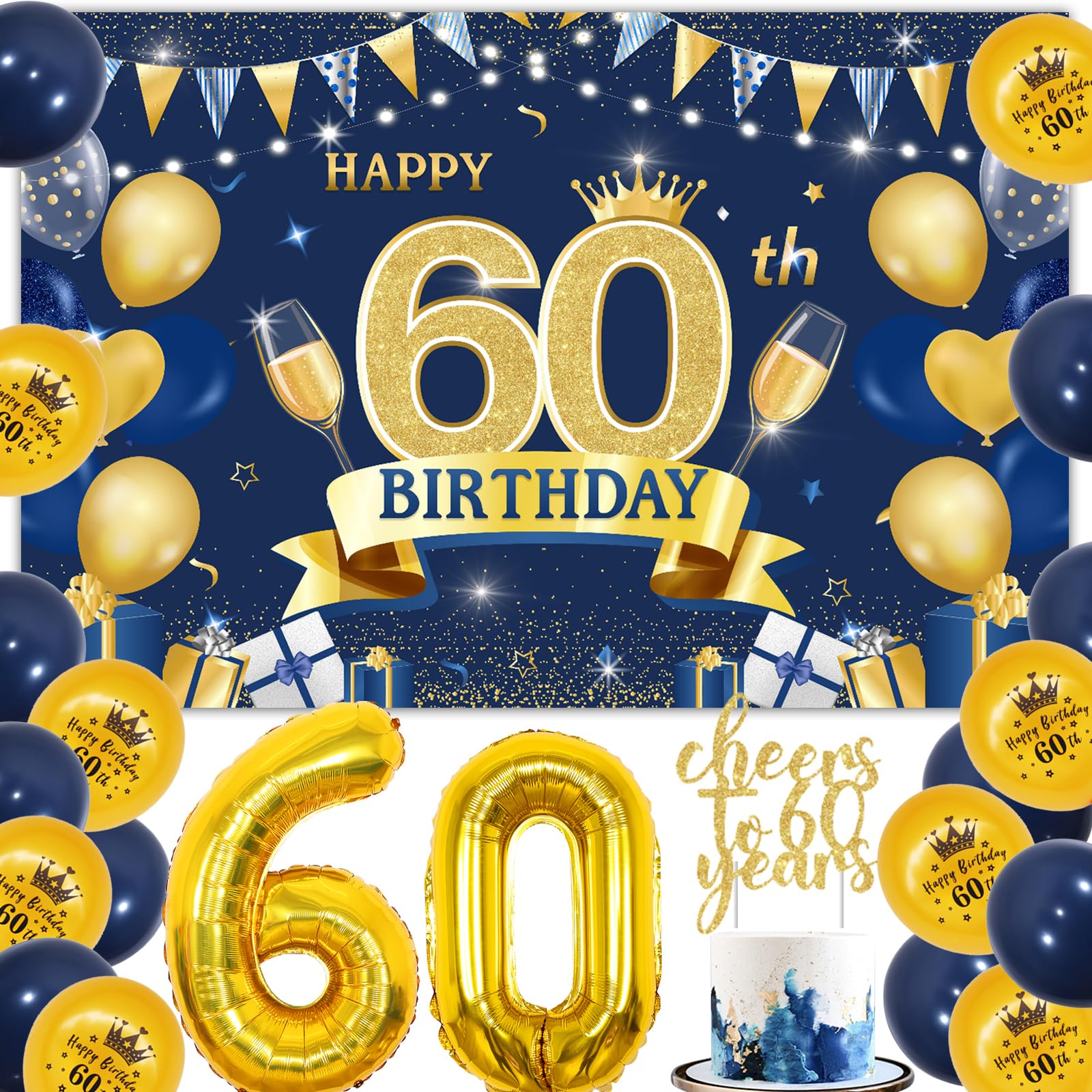 Navy Blue 60th Birthday MMF7 Decorations Men Women Blue 60th ...