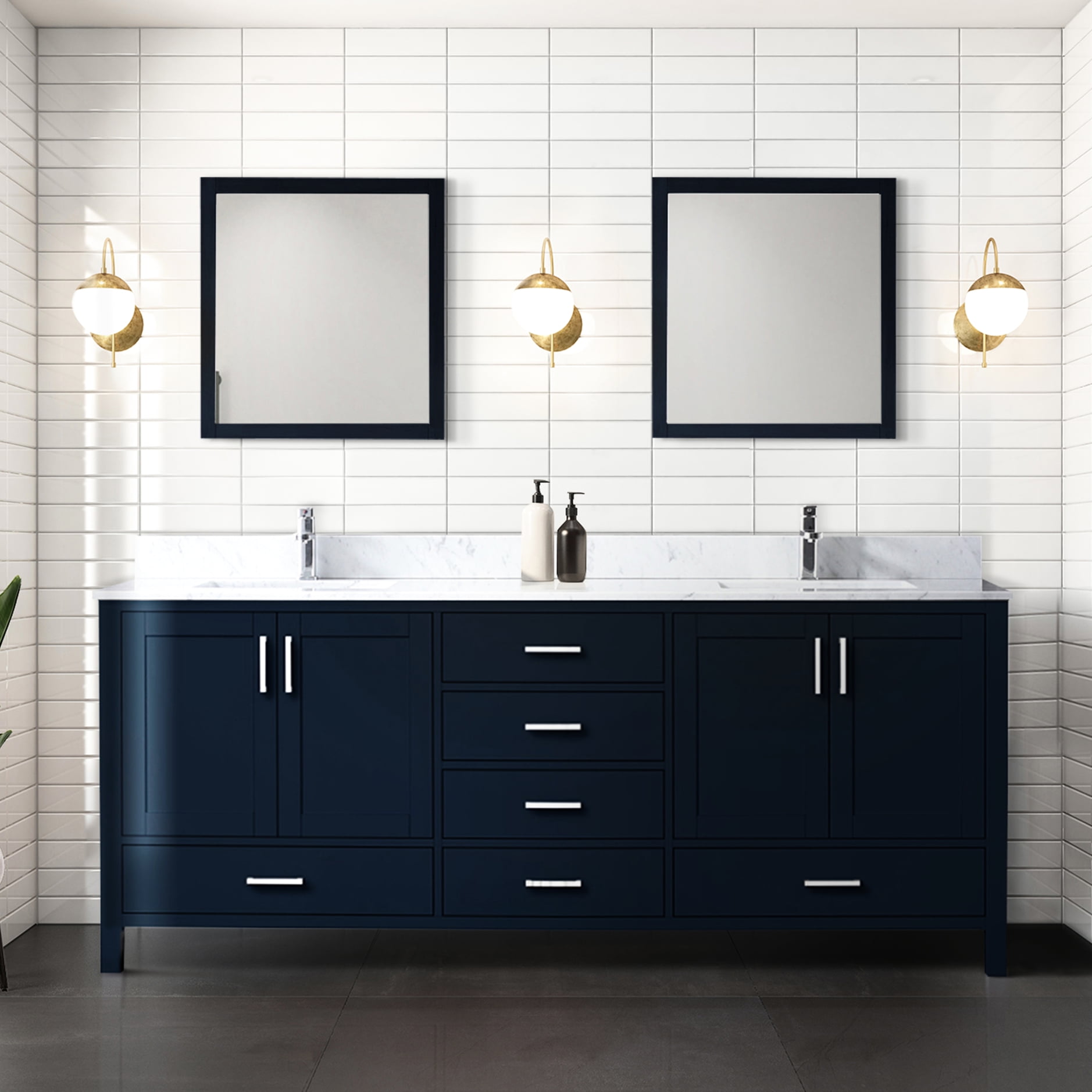 Navy Blue 80 In. Double Bath Vanity With 30 Mirrors - Fully Assembled ...