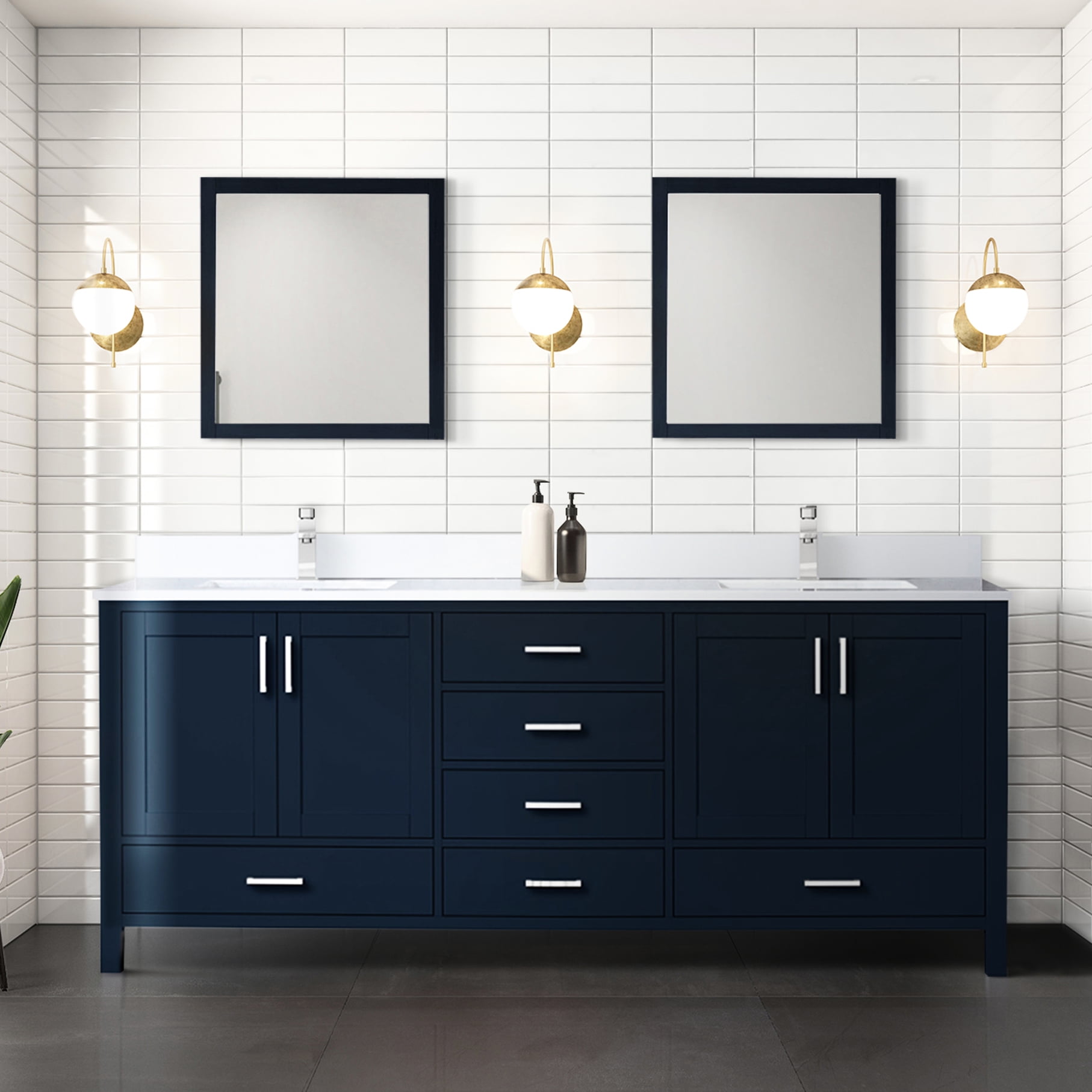 Navy Blue 80" W Double Bath Vanity With Quartz Top & Faucet - 30 ...