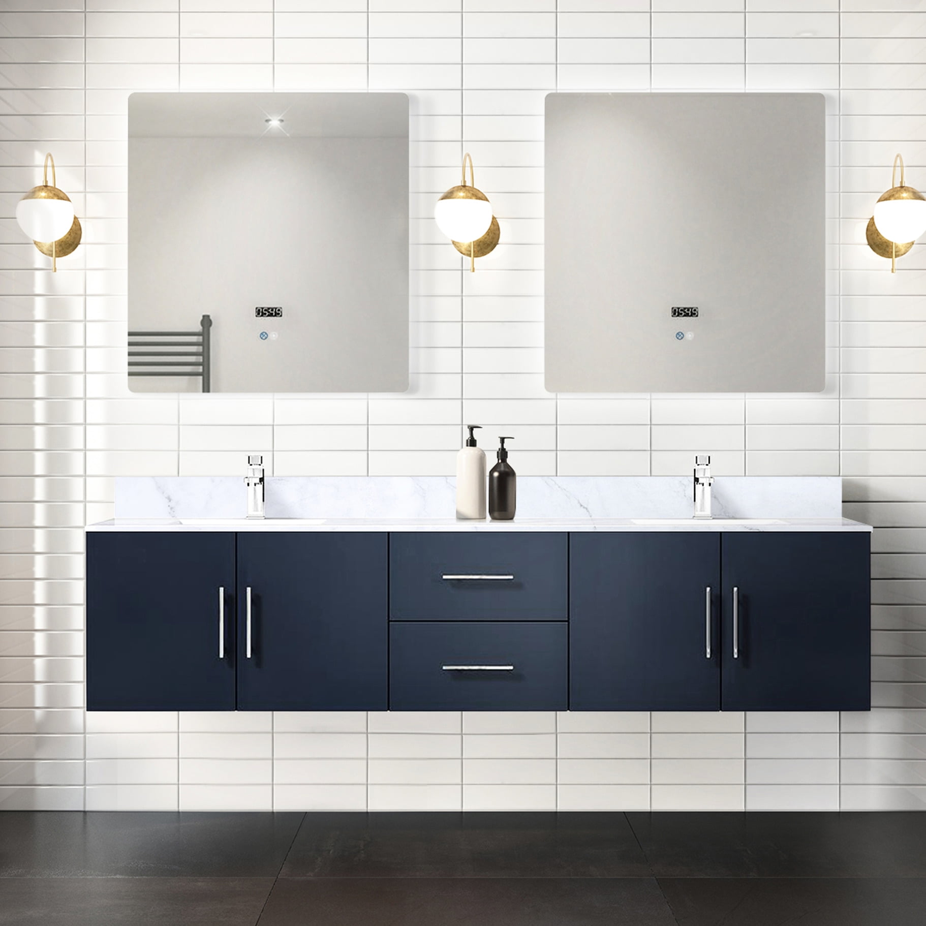 Navy Blue 80"x22" Double Bath Vanity With Marble - Solid Wood Frame ...