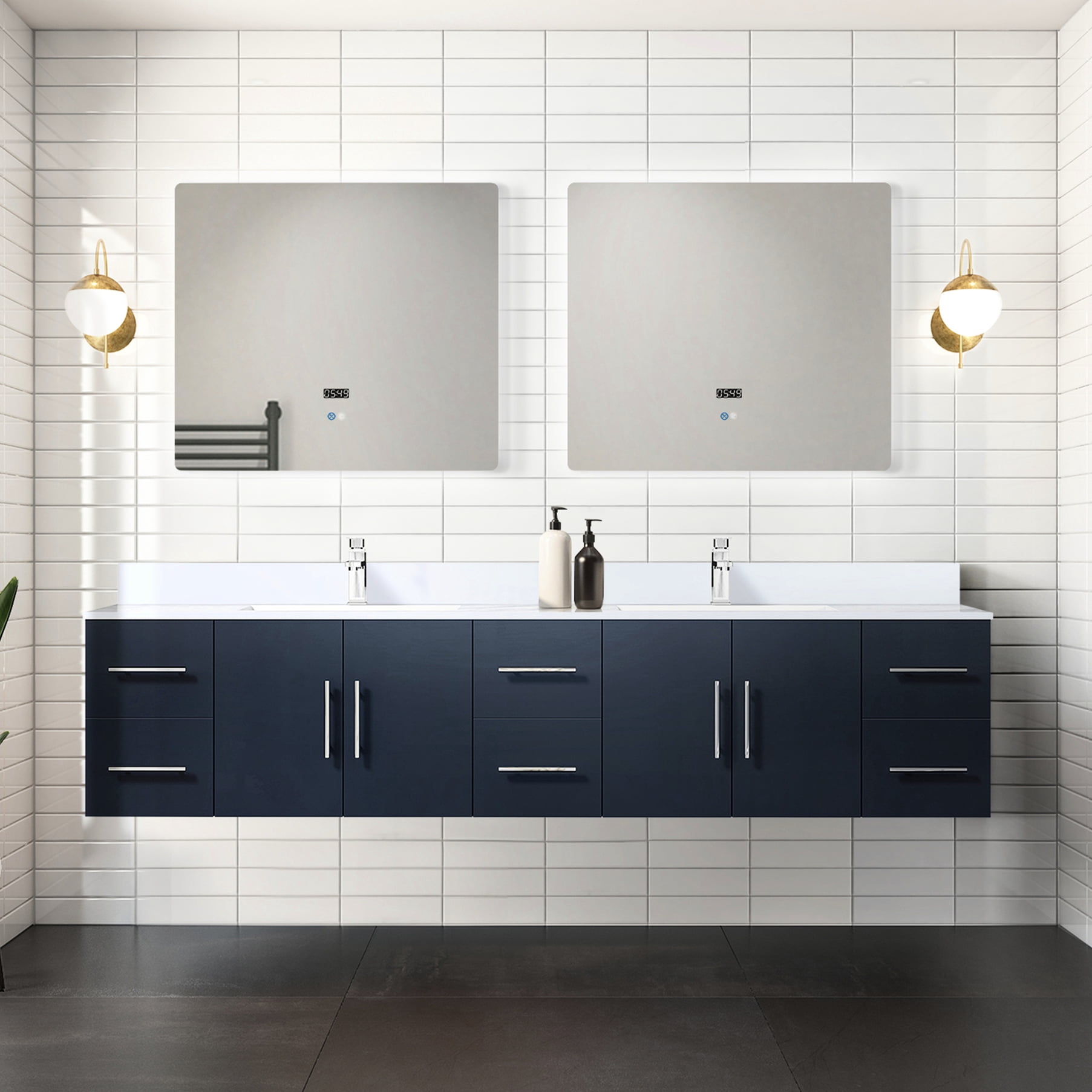 Navy Blue 84" W X 22" D Double Bath Vanity With Cultured Marble - Solid ...