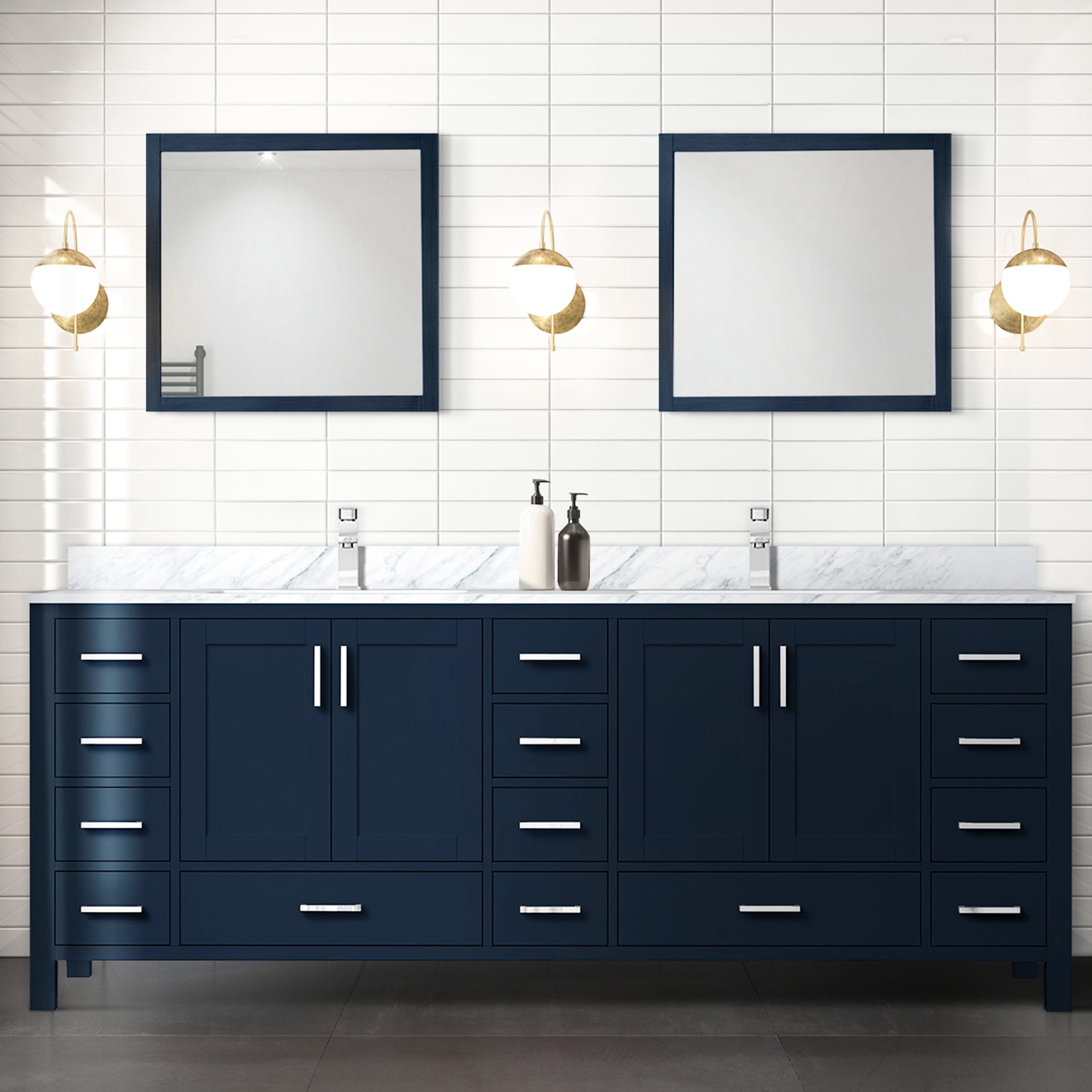Navy Blue 84in. W Double Bath Vanity, Marble Countertop & Faucet, 34in ...