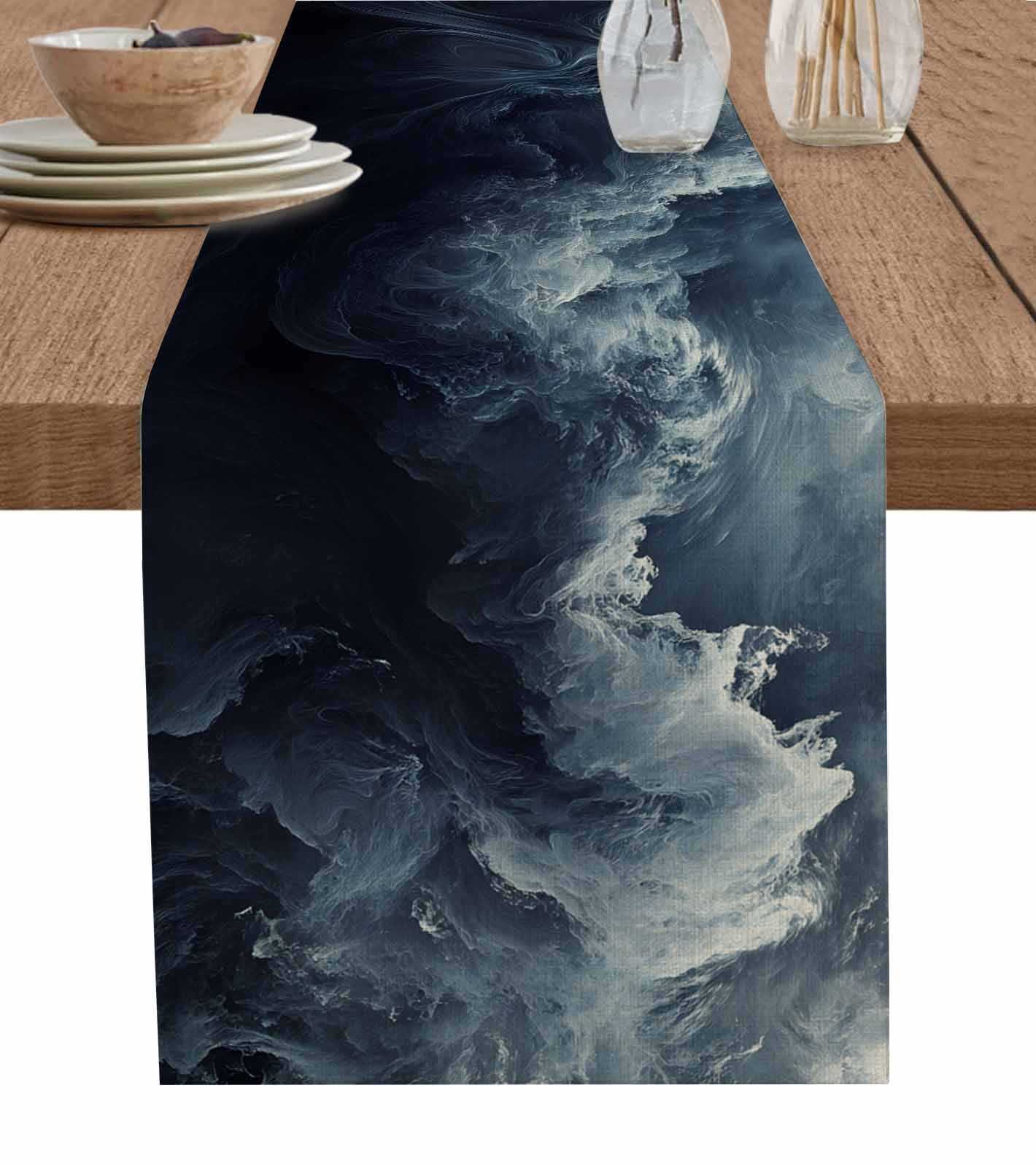 Navy Blue Abstract Art Burlap Cotton Table Runner 13x60 Inches Long ...