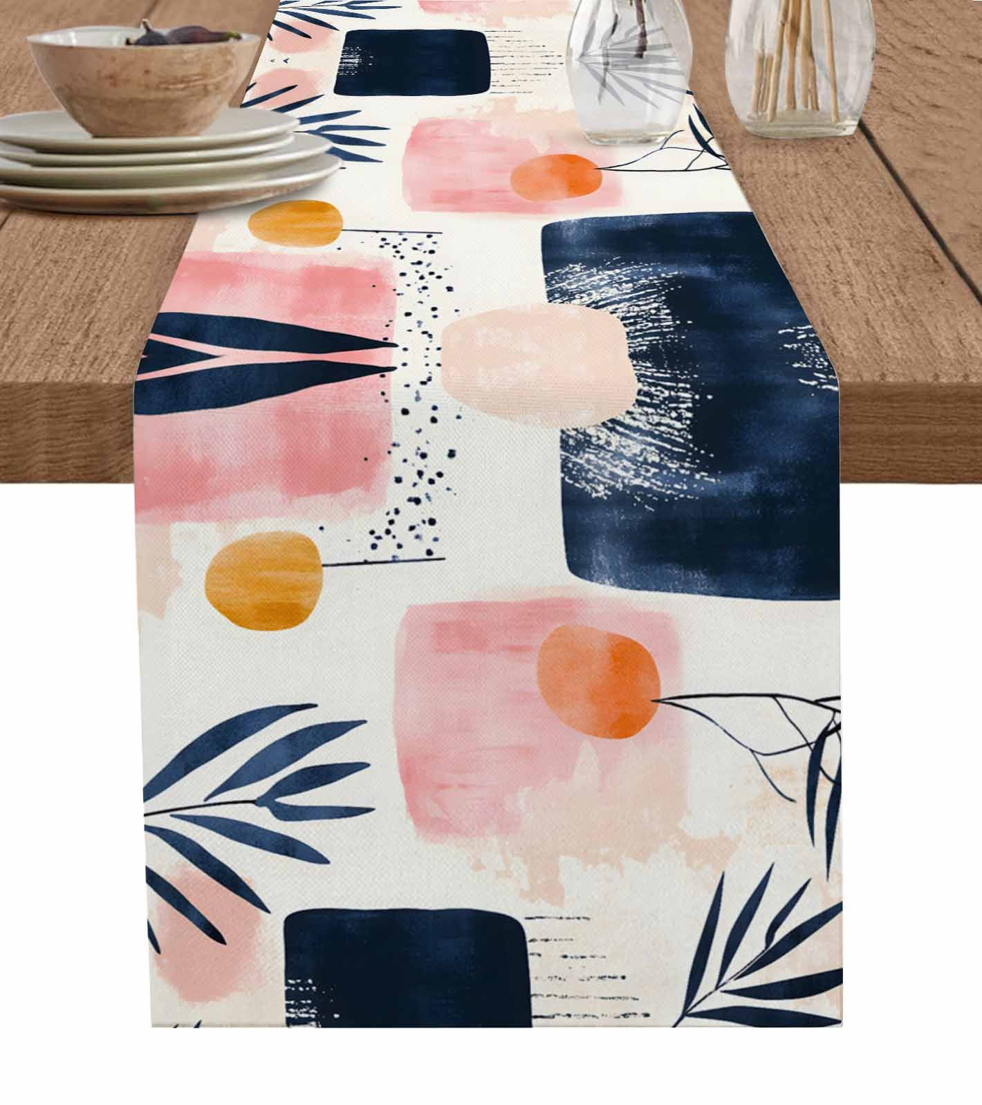 Navy Blue Abstract Art Burlap Cotton Table Runner 13x90 Inches Long ...