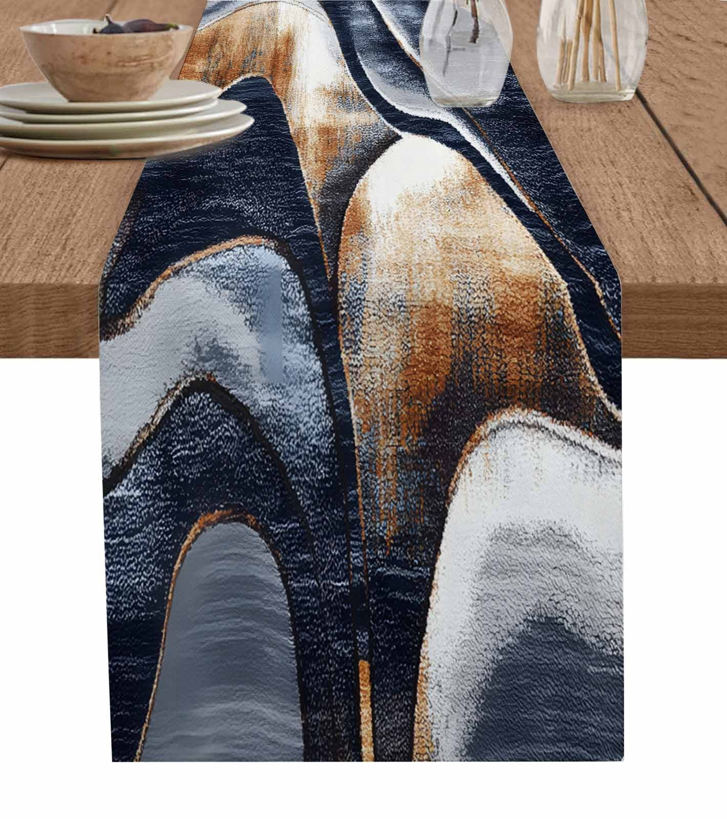 Navy Blue Abstract Art Burlap Cotton Table Runner 14x72 Inches Long ...