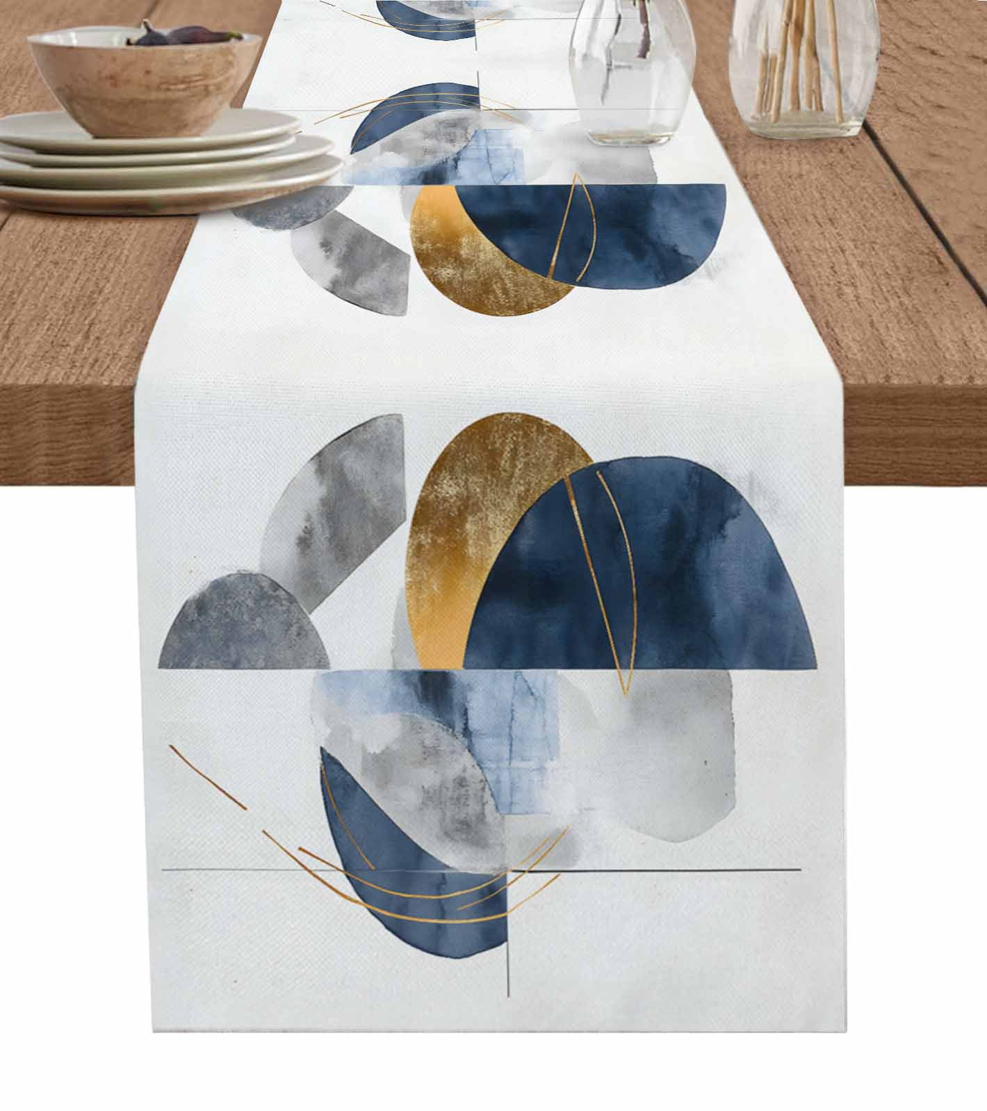 Navy Blue Abstract Art Burlap Cotton Table Runner 18x72 Inches Long ...