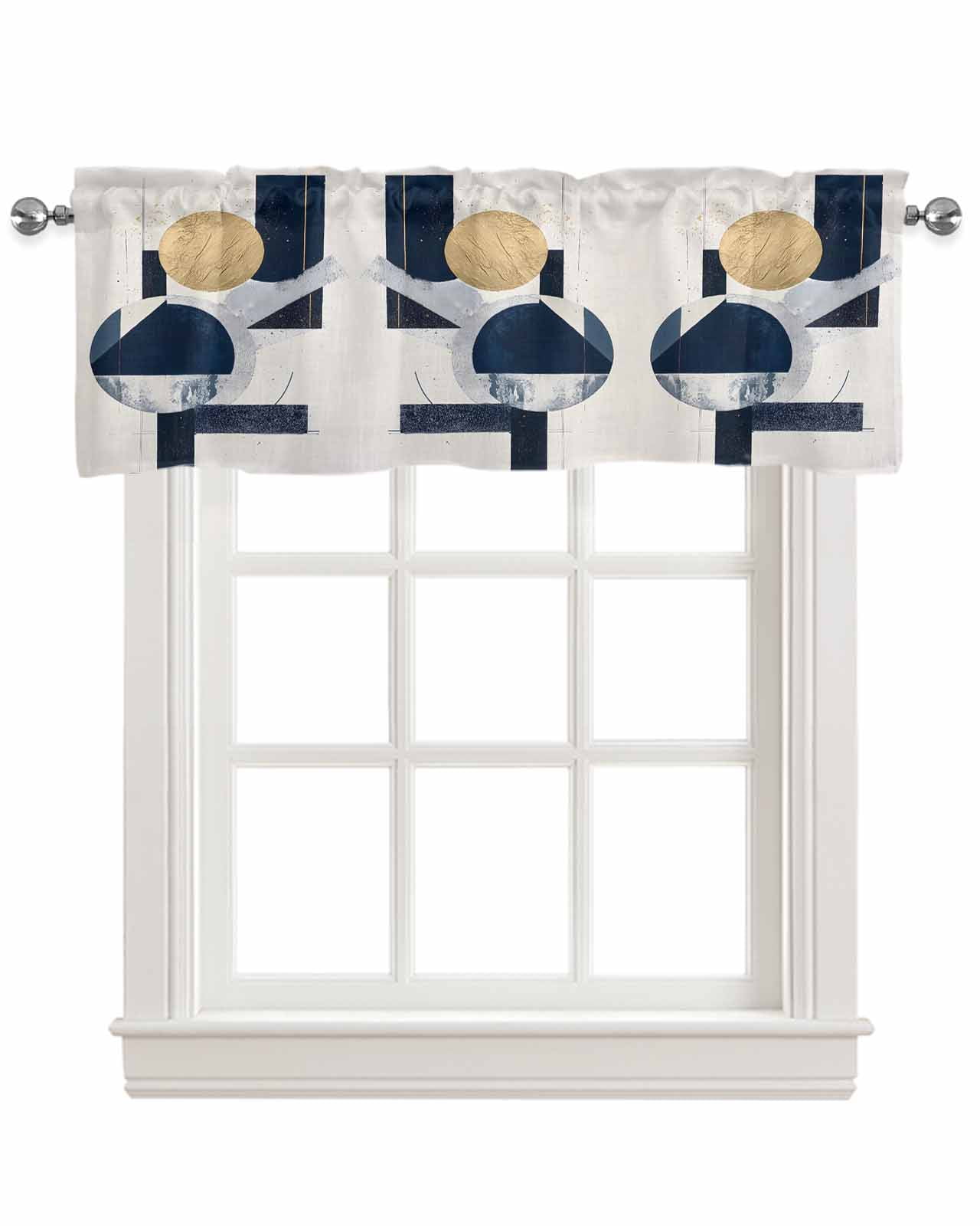 Navy Blue Abstract Art Kitchen Valances for Windows Farmhouse Linen ...