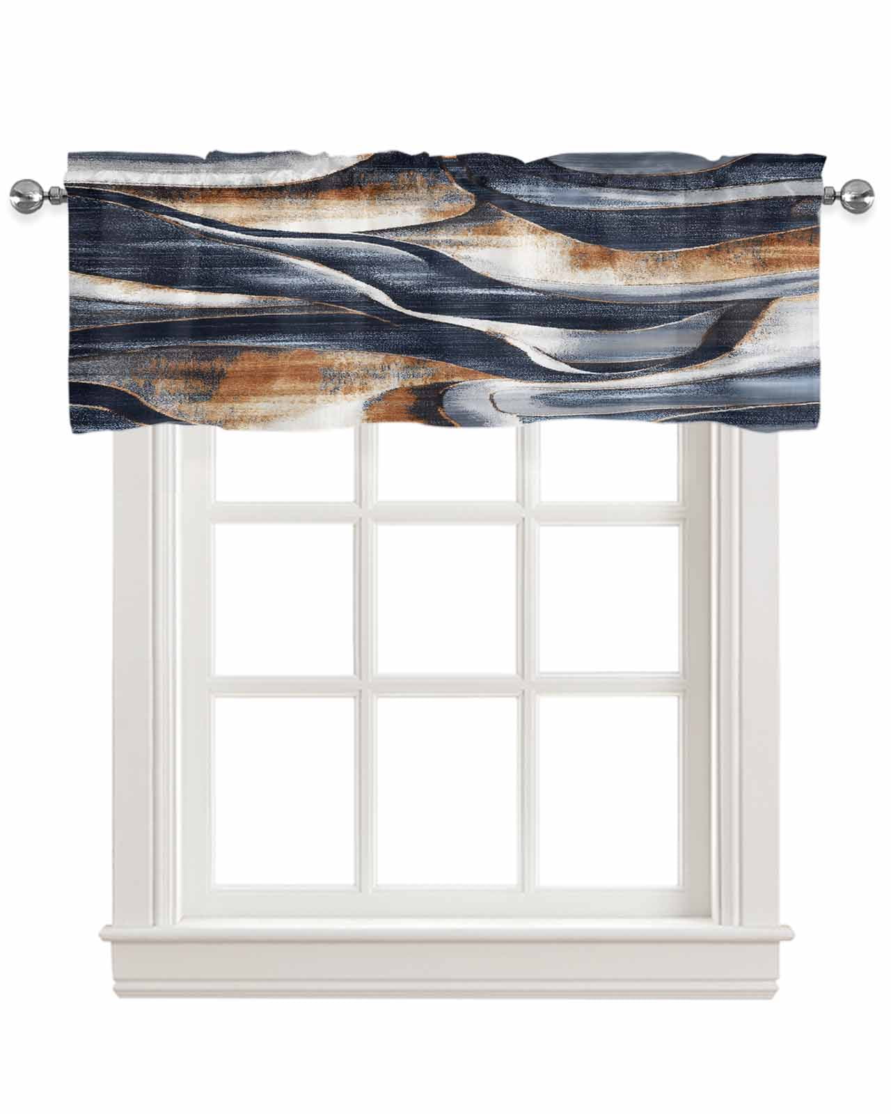 Navy Blue Abstract Art Kitchen Valances for Windows Farmhouse Linen ...