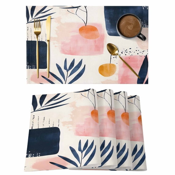 Navy Blue Abstract Art Placemats Set of 6 Modern Geometric Pink Art ...