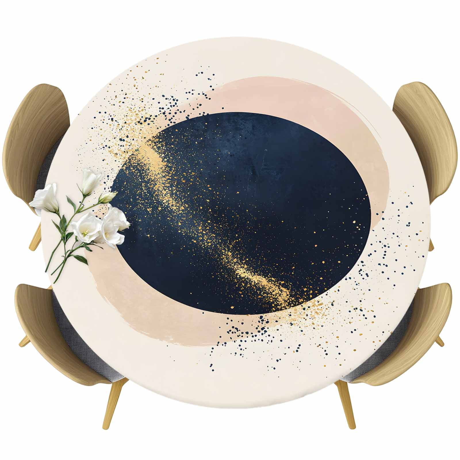 Navy Blue Abstract Art Round Tablecloth 36-44 Inch Round Fitted Table ...