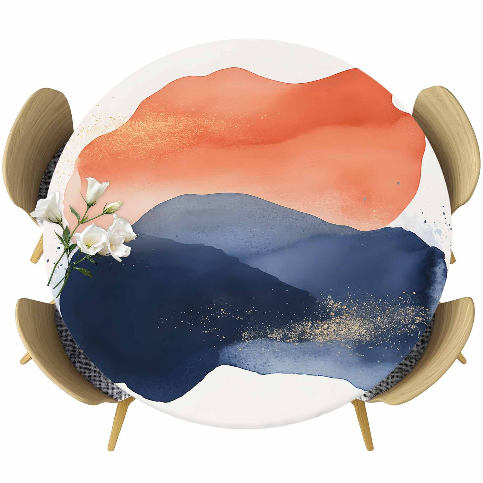 Navy Blue Abstract Art Round Tablecloth 45-54 Inch Round Fitted Table ...