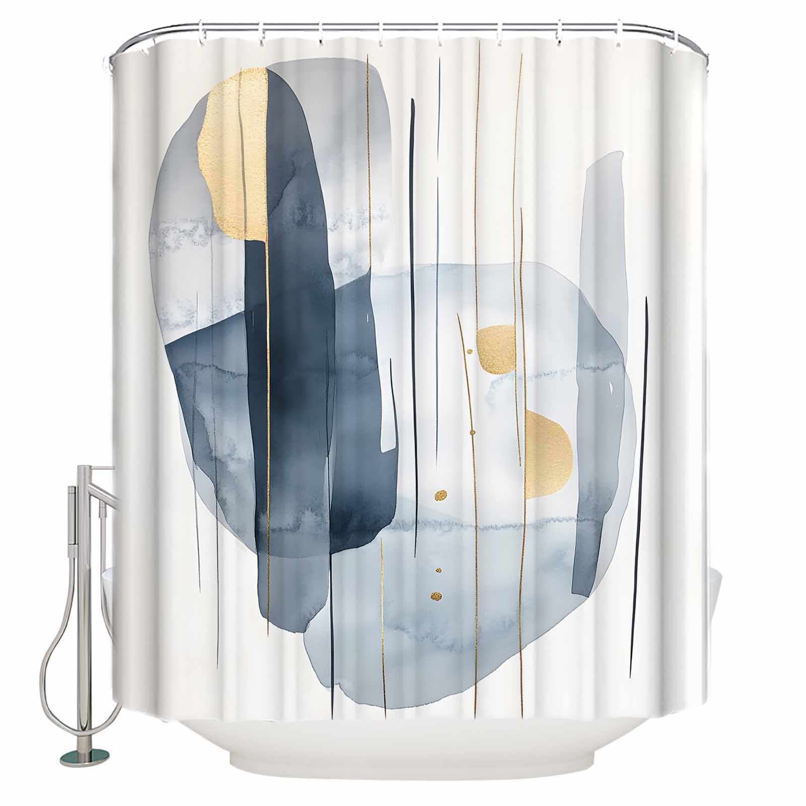 Navy Blue Abstract Art Shower Curtains for Bathroom Waterproof Fabric ...