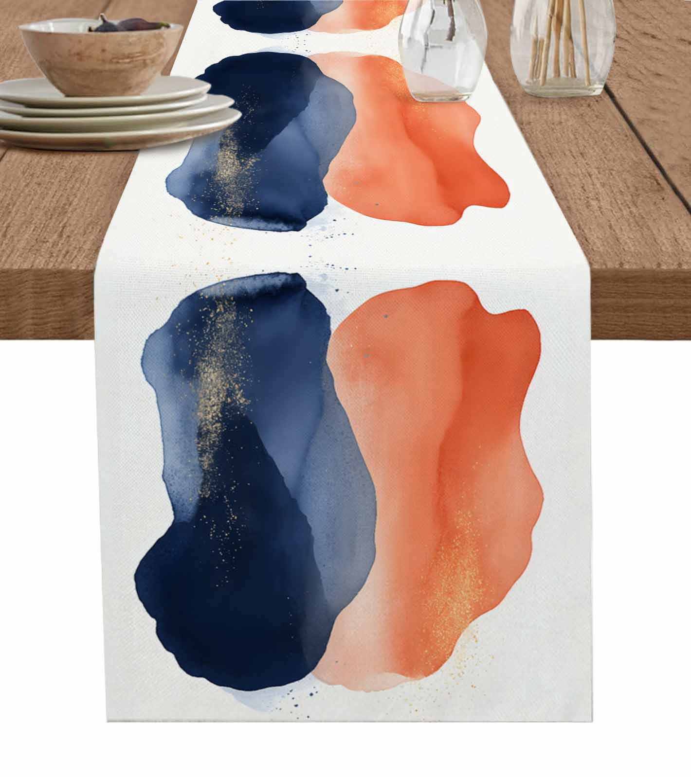 Navy Blue Abstract Art Table Runner 108 Inches, Modern Art Geometric ...
