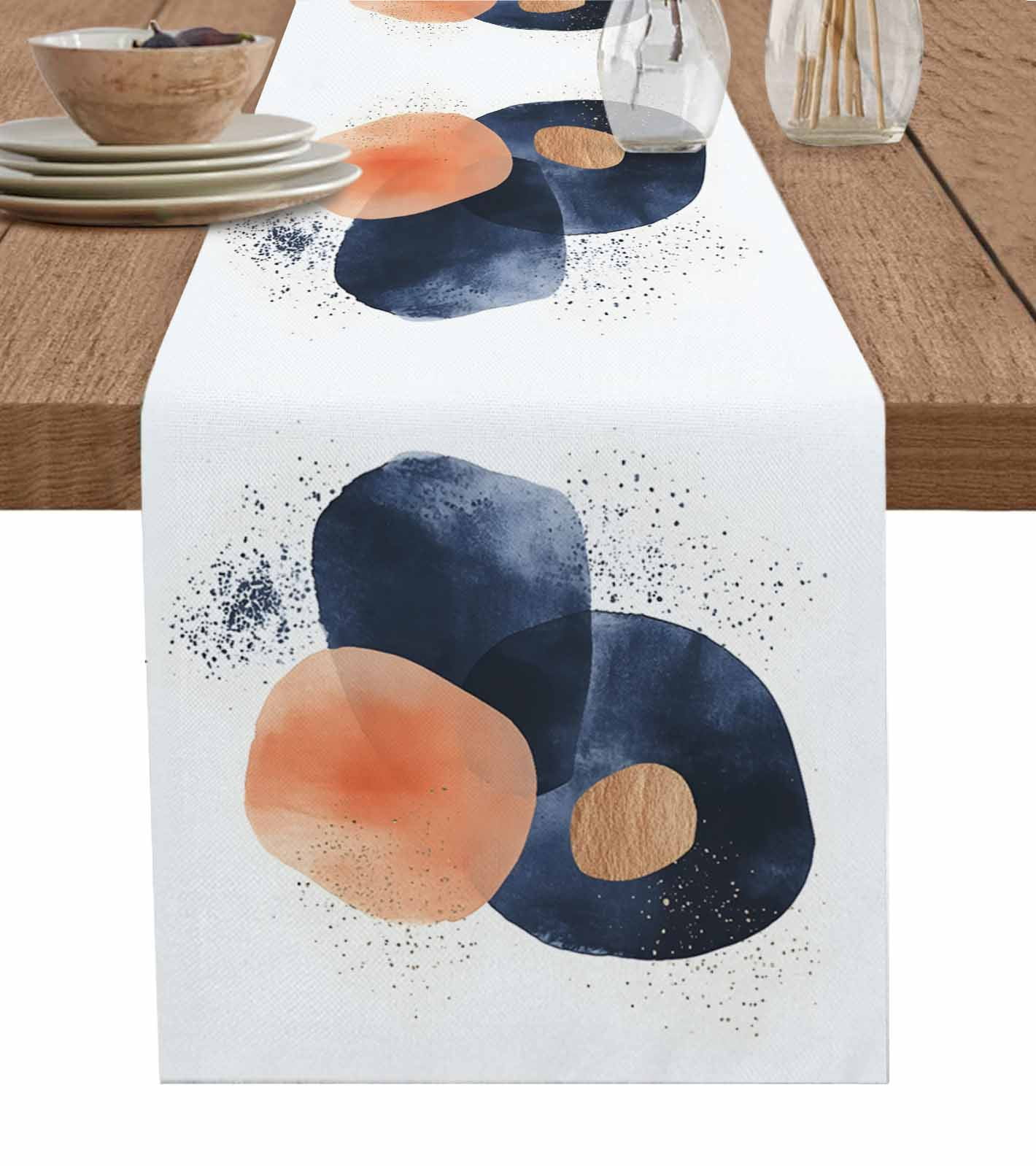 Navy Blue Abstract Art Table Runner 120 Inches, Modern Geometric ...